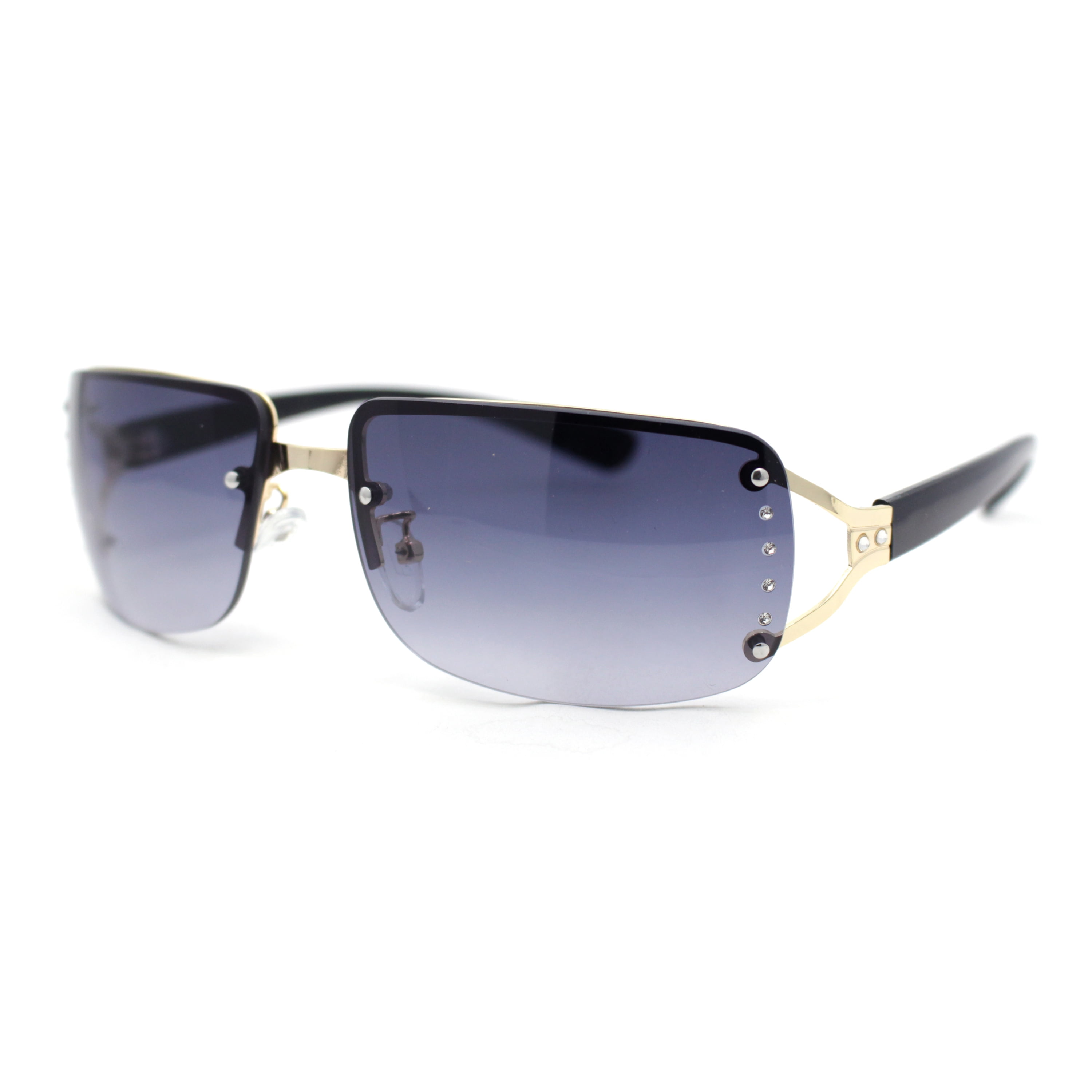 Womens Rhinestone Jewel Rimless Rectangle Designer Fashion Sunglasses ...