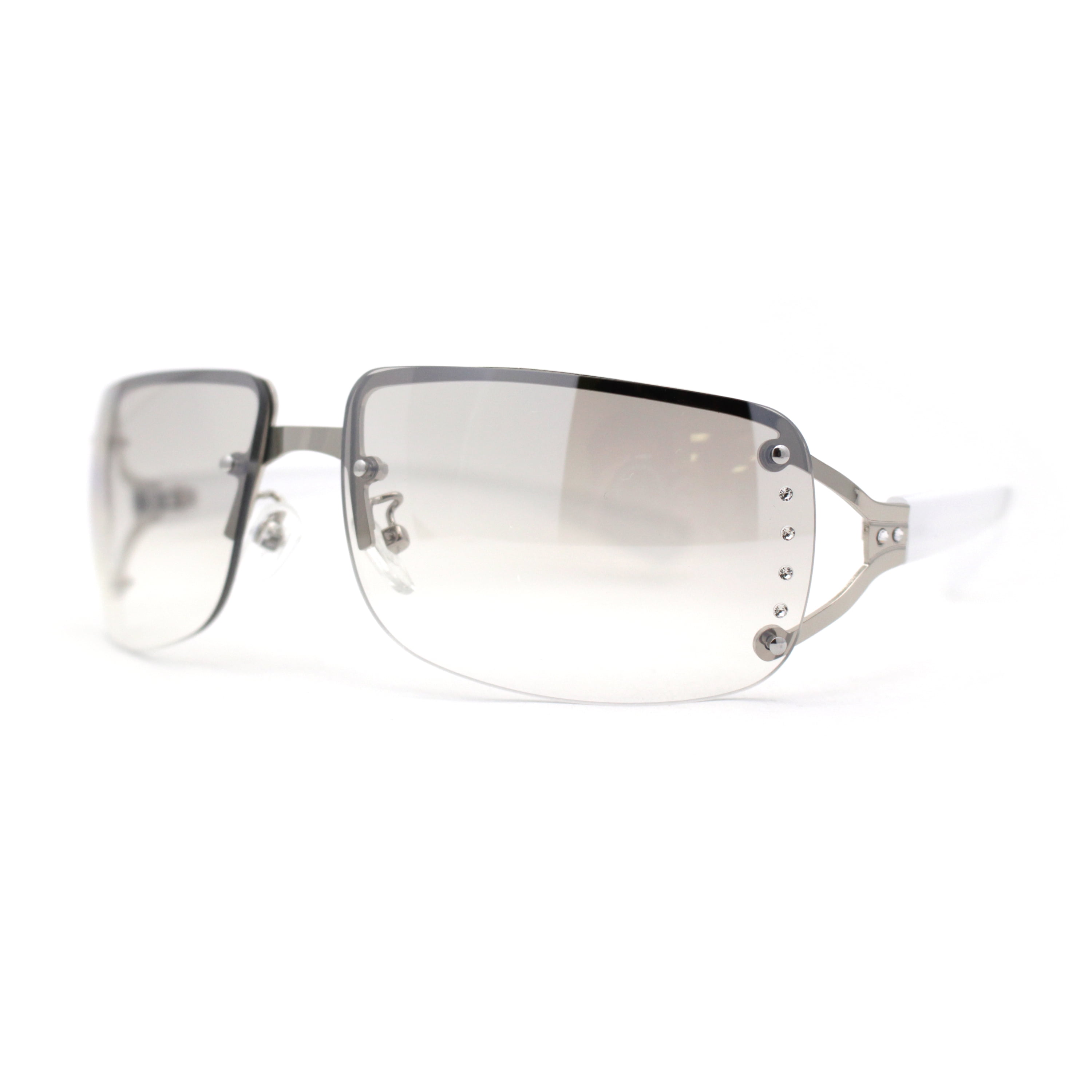 Womens Rhinestone Jewel Rimless Rectangle Designer Fashion Sunglasses ...