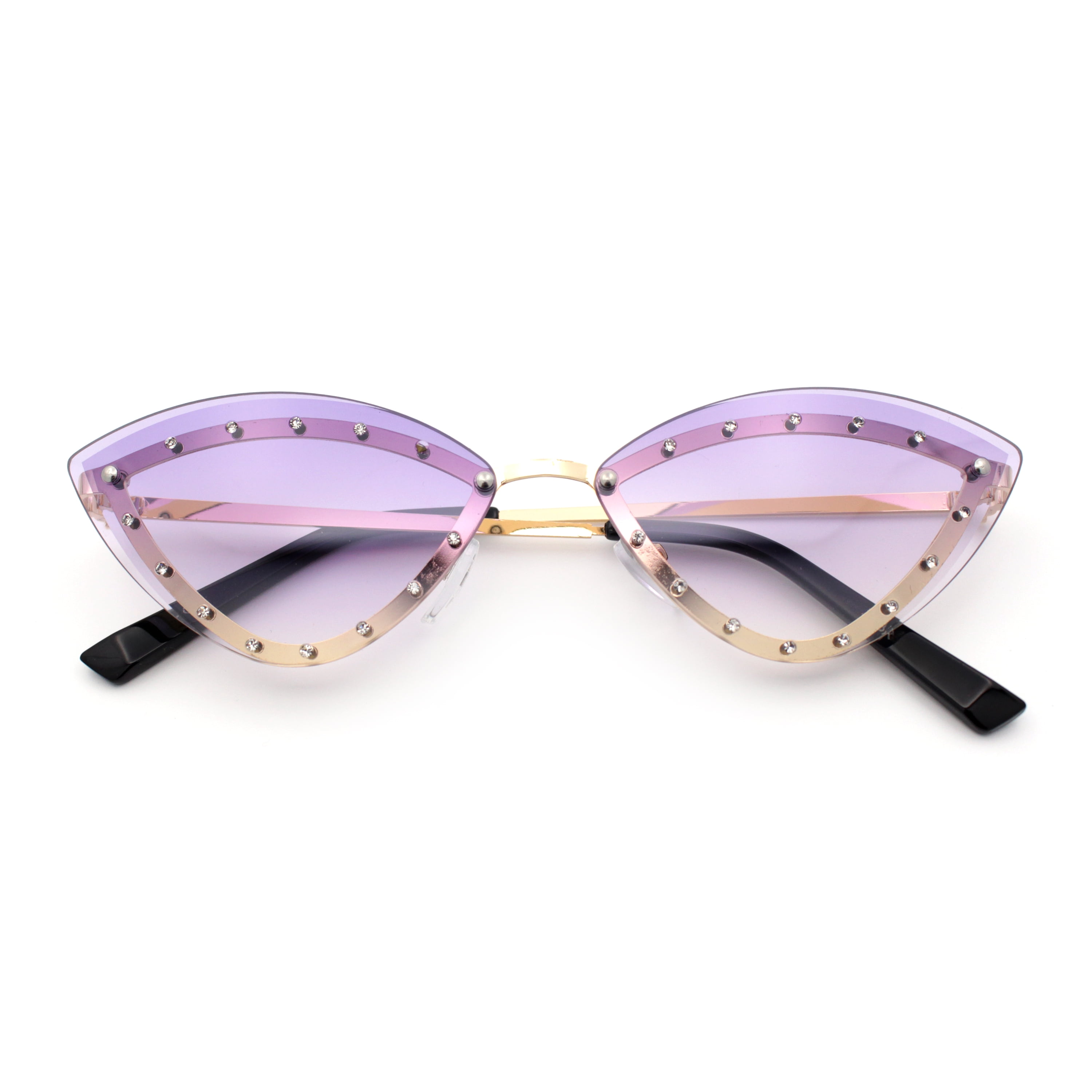 Womens Rhinestone Jewel Trim Cat Eye Luxury Rimless Bling Sunglasses ...