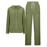 Womens Ribbed Knit Lounge Set 2 Piece Outfits Zip up Hoodie Sweatshirt ...