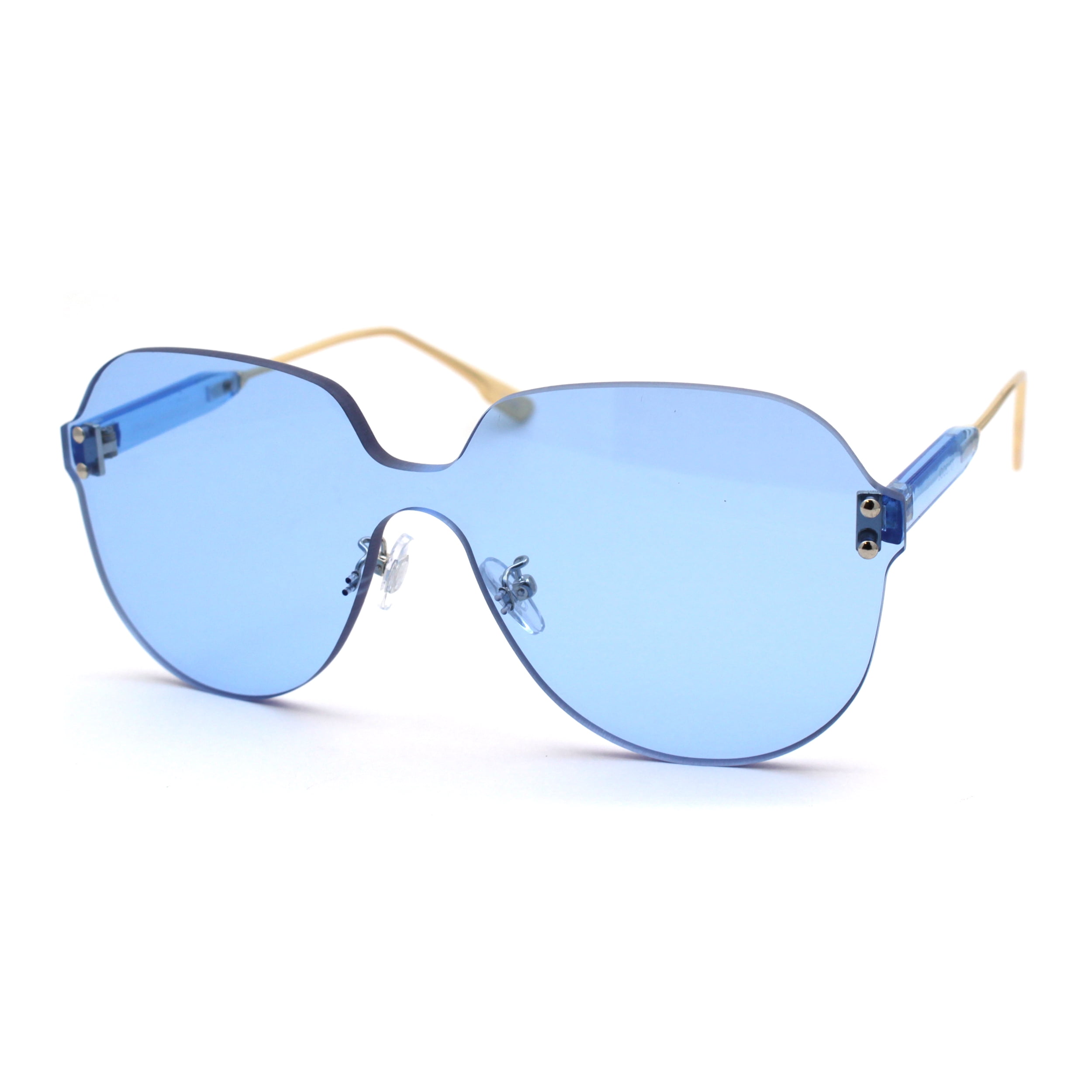 Womens Rimless Exposed Lens Oversize Shield Butterfly Sunglasses Blue ...