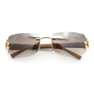 Rhinestone Studded Rimless Star Shape Hippie Color Sunglasses Gold ...