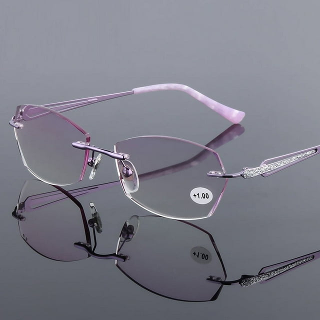 Womens Rimless Tinted Reading Glasses Blue Light Blocking Readers ...