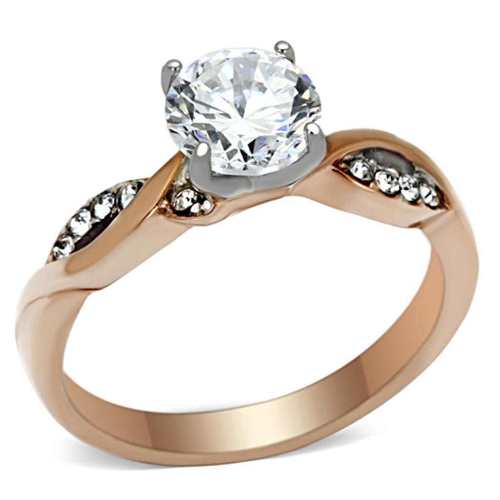 Womens Rings Two-Tone IP Rose Gold Stainless Steel Ring with AAA Grade ...