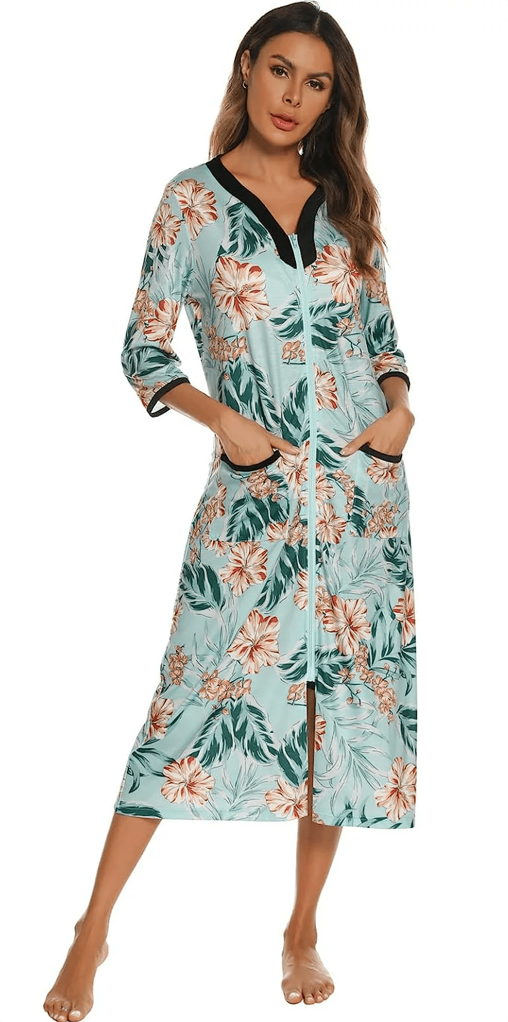 Womens Robes: AMITOFO Lightweight Summer Robe for Women Zip up 3/4 ...