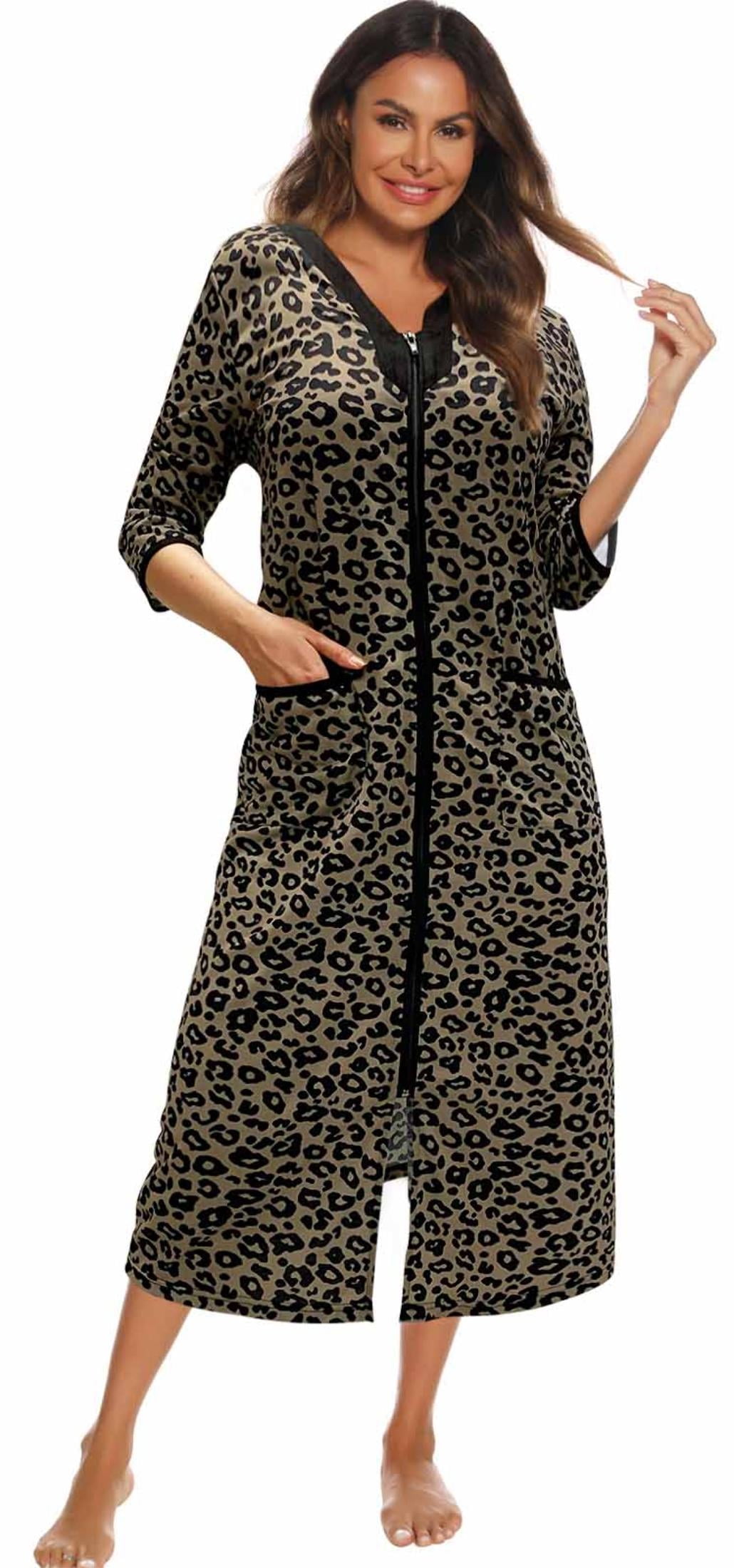 LOFIR Women's Cotton Housecoat, Lightweight Summer Robe with Zipper, 3/ ...