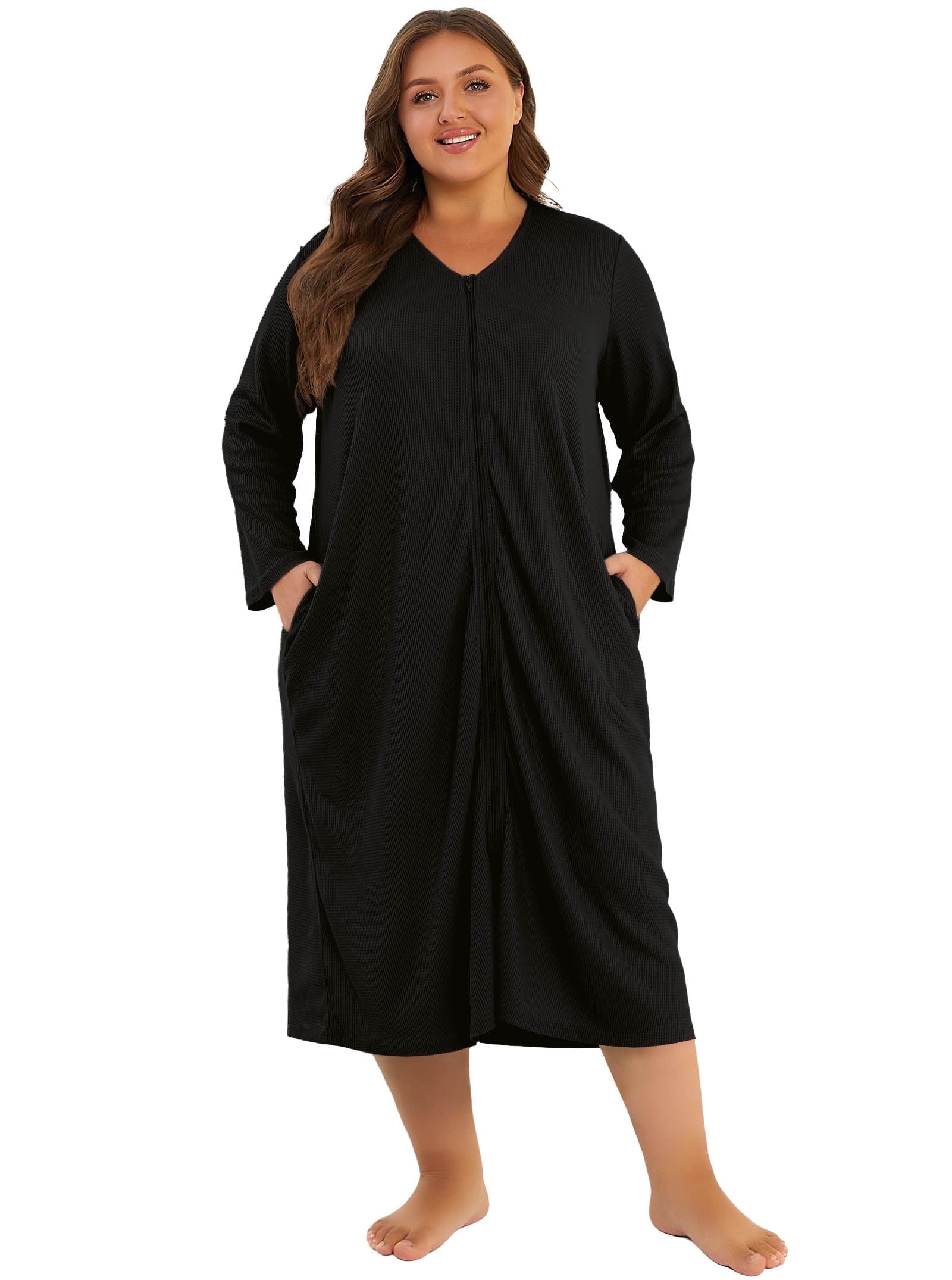 Womens Robes, LOFIR Plus Size Waffle Knit Zip Robe for Women - Extra ...