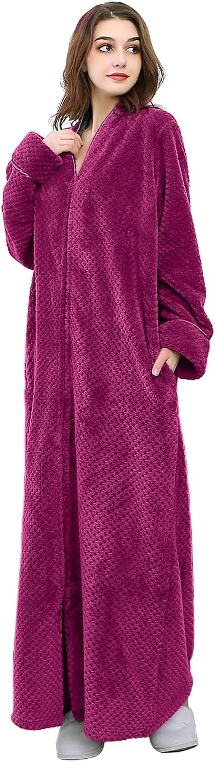 Womens Robes Warm Plush Winter Robe, Zip up Long Fleece Bath Robes Female, Zipper Bathrobes for ...