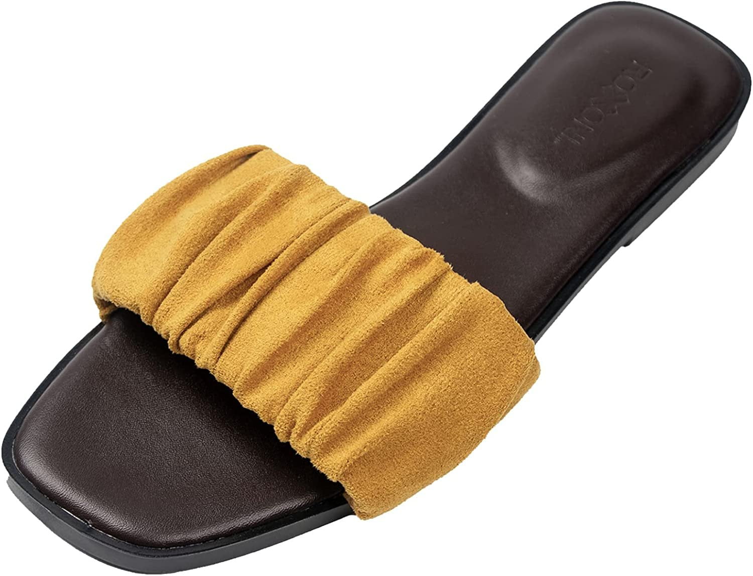 Womens Ruched Fabric Slide Sandals Open Toe Flat Sandals with Heel ...