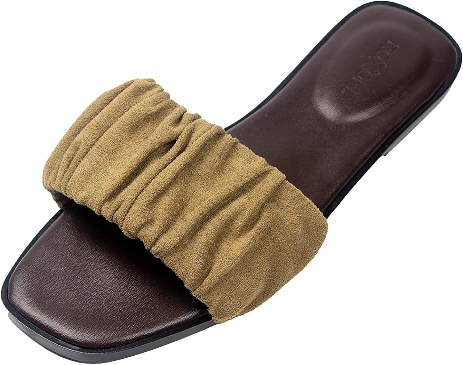 Womens Ruched Fabric Slide Sandals Open Toe Flat Sandals with Heel ...