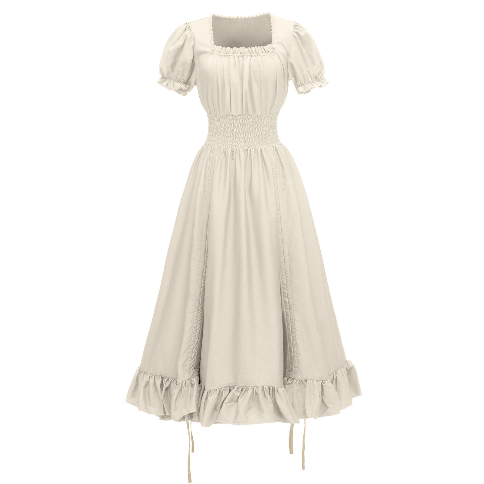 Womens Ruffle Medieval Victorian Dress Puff Sleeve Square Neck Smocked ...