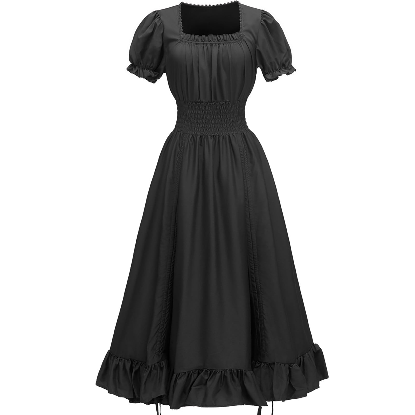 Womens Ruffle Medieval Victorian Dress Puff Sleeve Square Neck Smocked ...