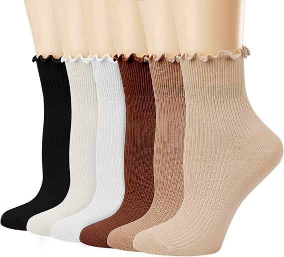 Womens Ruffle Socks,Casual Cute Ankle Socks Breathable Knit Cotton Soft ...