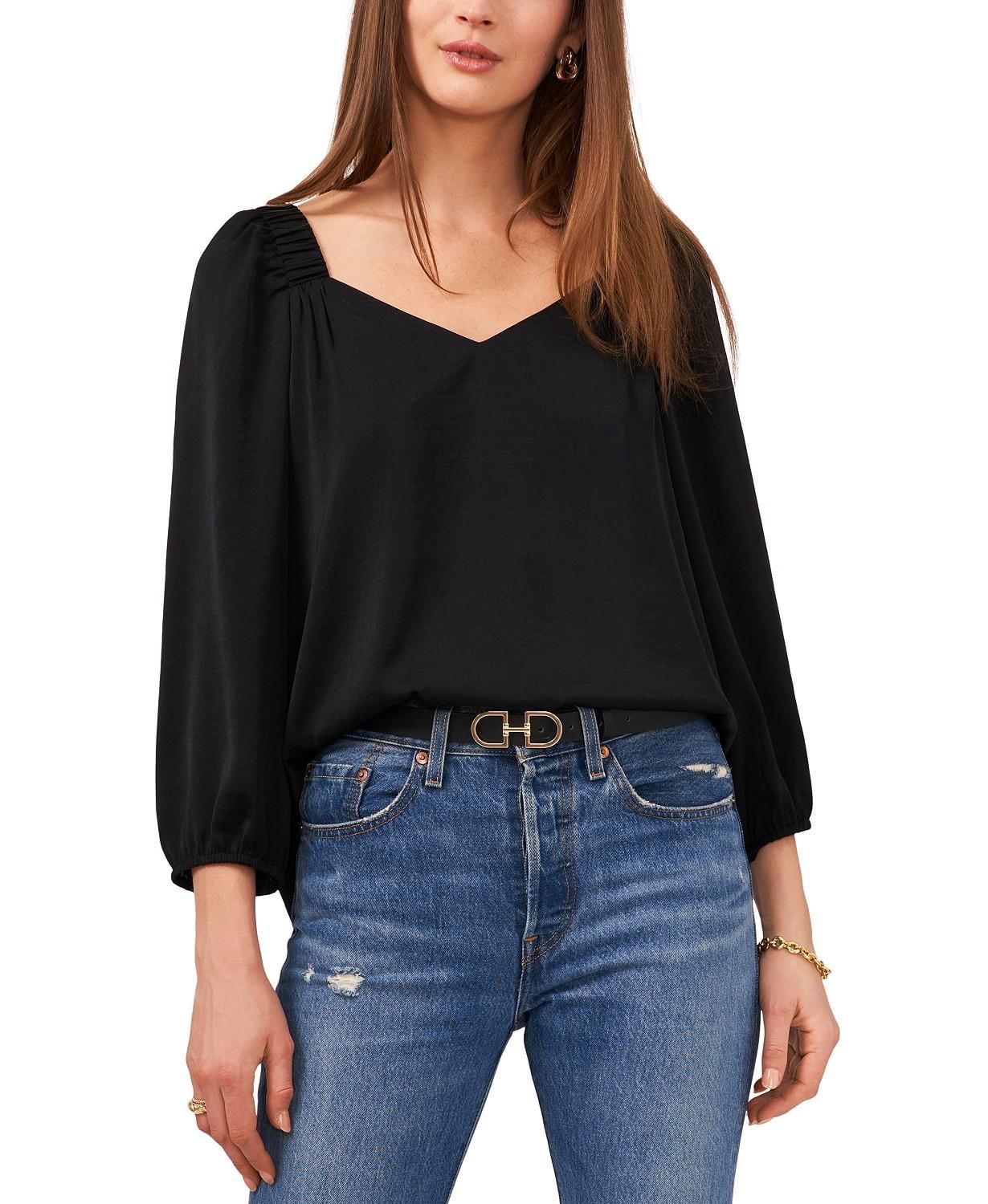 Womens Ruffled Shoulder Top, Black, Size X-Large - Walmart.com