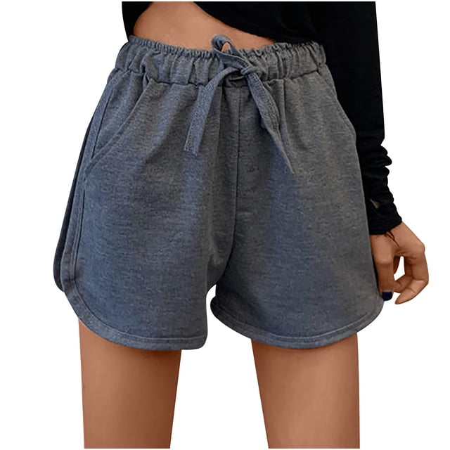Womens Running Shorts High Waisted Drawstring Cotton Workout Athletic ...