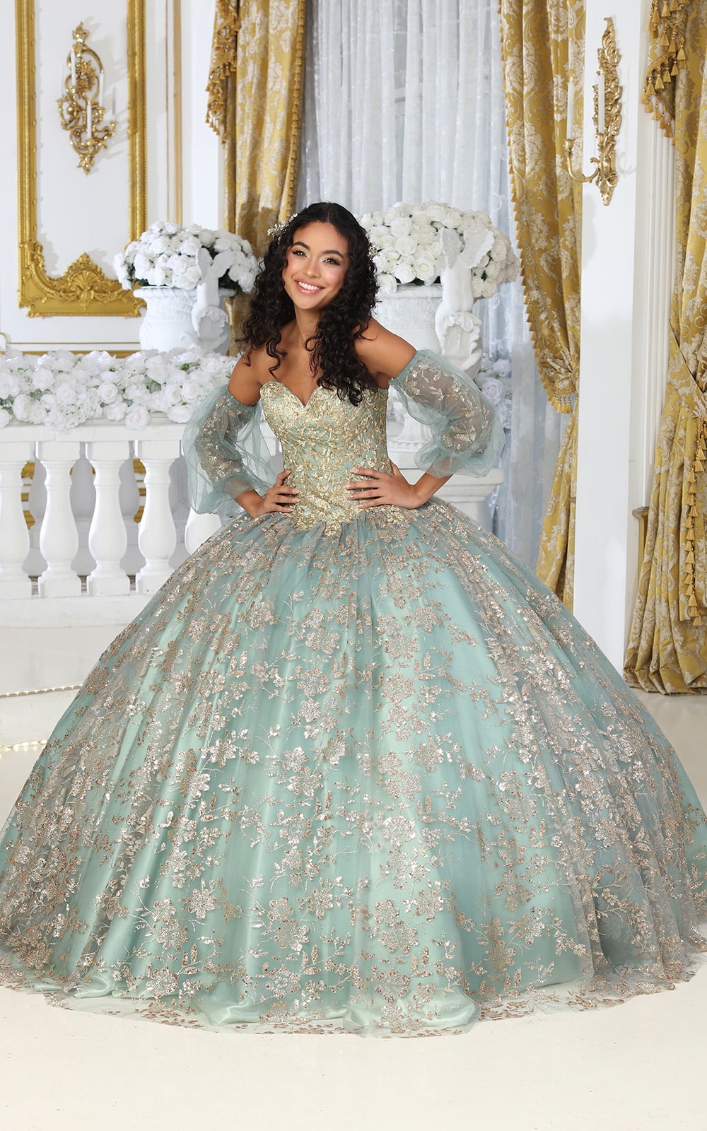 Womens Sage/Gold Prom Pageant Quince Party Long Sweetheart Neck ...