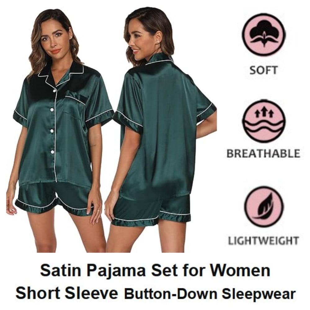 Womens Satin Pajama Sets Short Sleeve Silk Pajamas Sets for Women ...