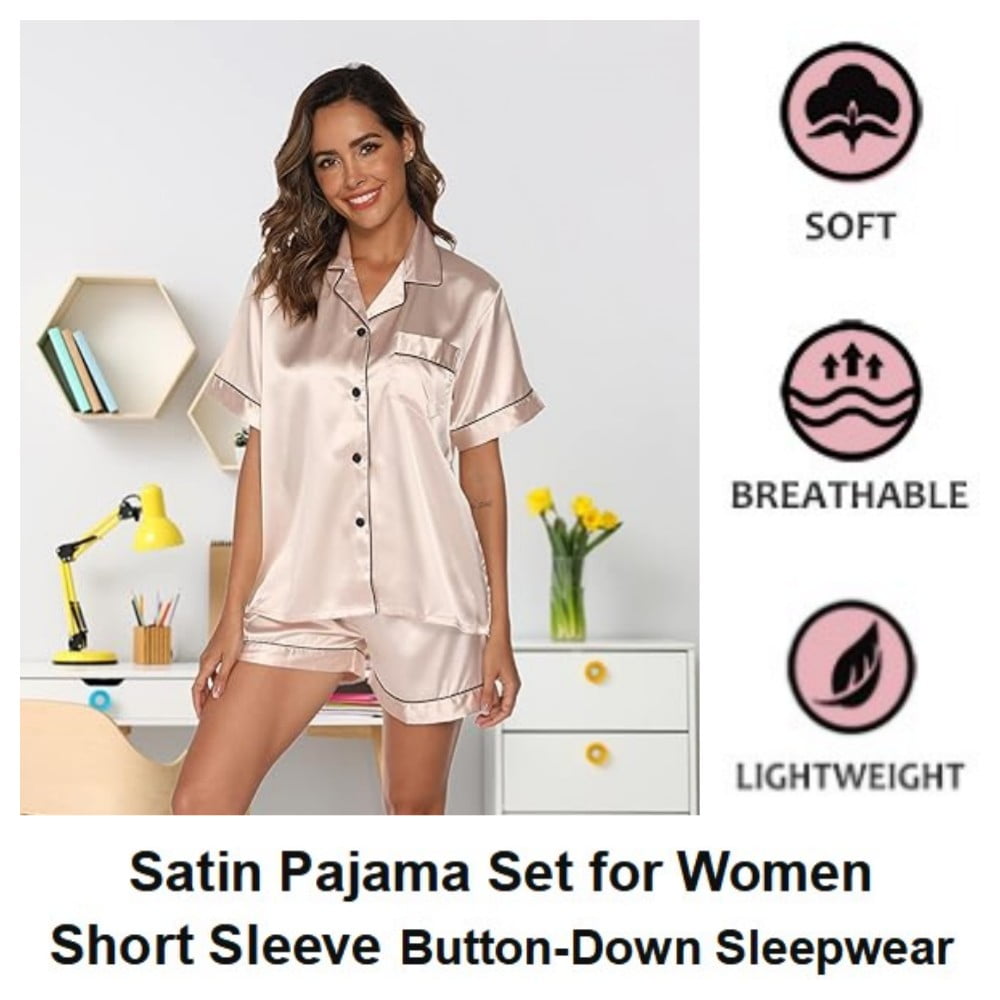 Womens Satin Pajama Sets Short Sleeve Silk Pajamas Sets for Women ...