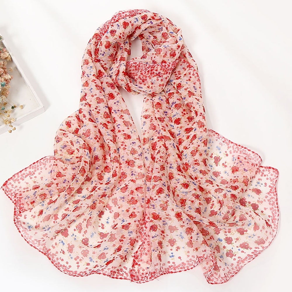 Womens Scarf Fashion Small Floral Printing Long Soft Wrap Ladies ...