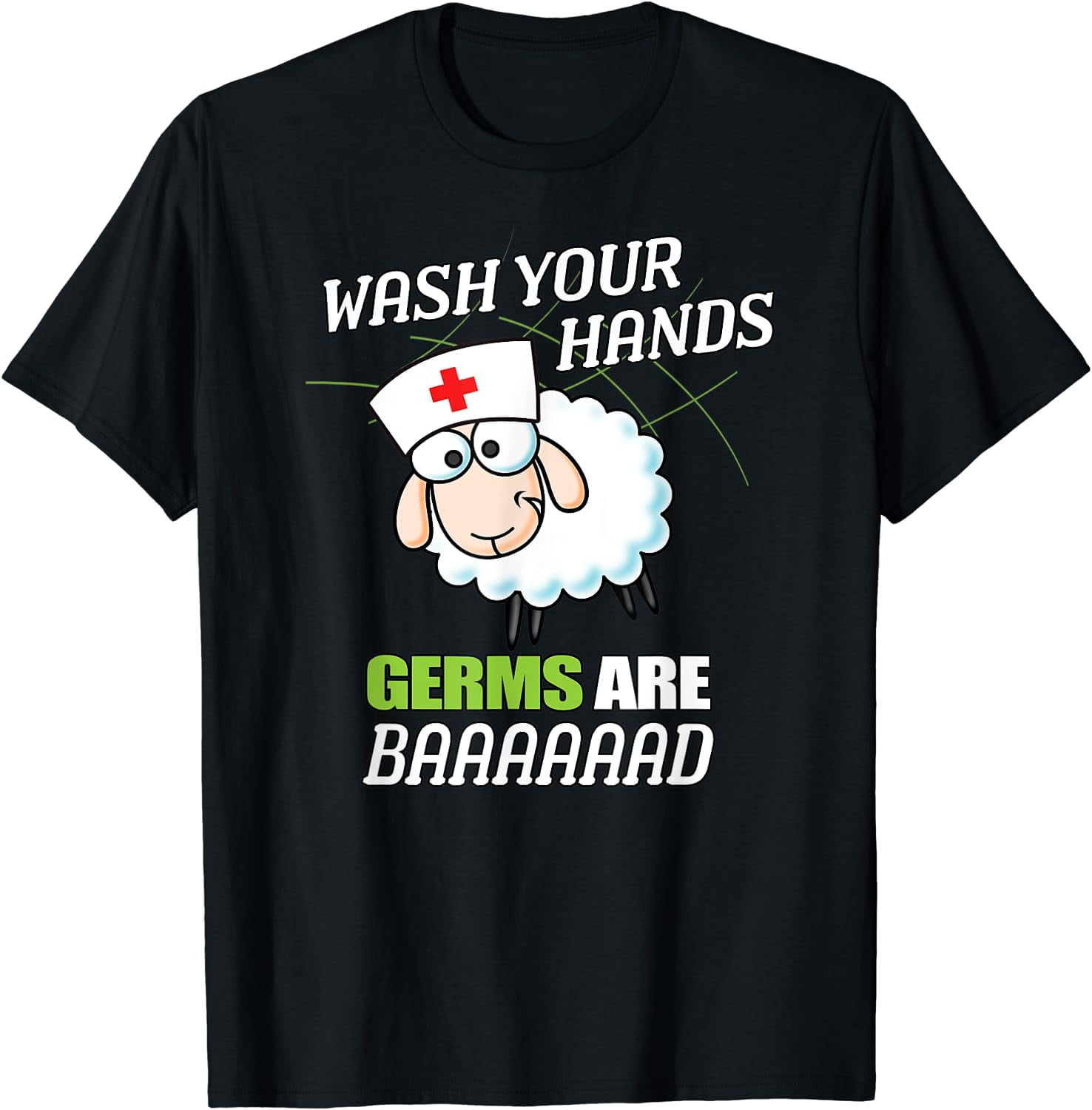 Womens School Nurse Sheep Wash Your Hands Germs Are Bad T-Shirt ...
