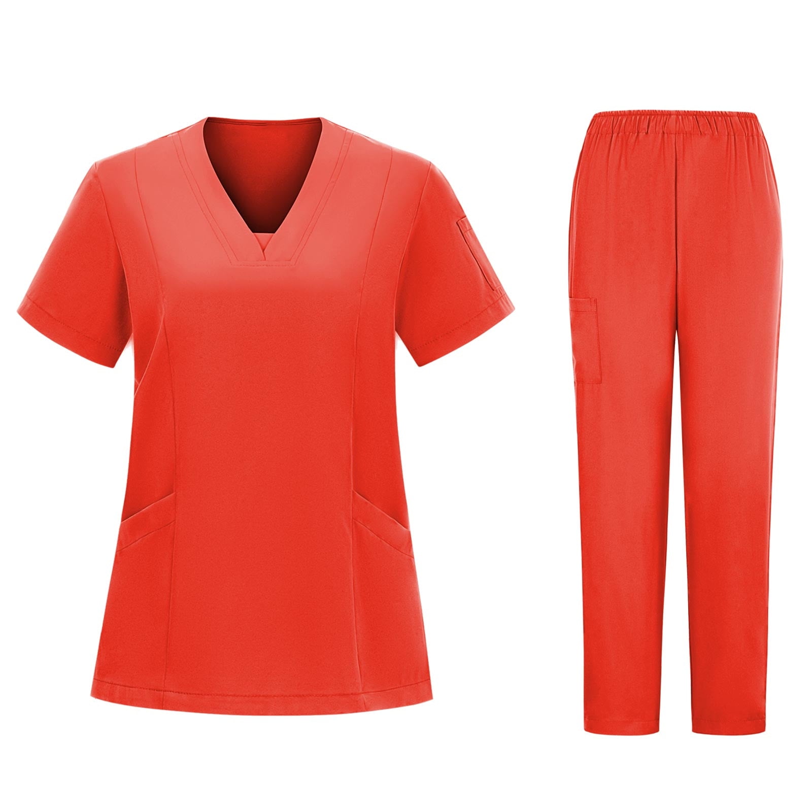 Womens Scrub Pants and Shirt 2 Piece Set Medical Nurse Uniforms Short ...
