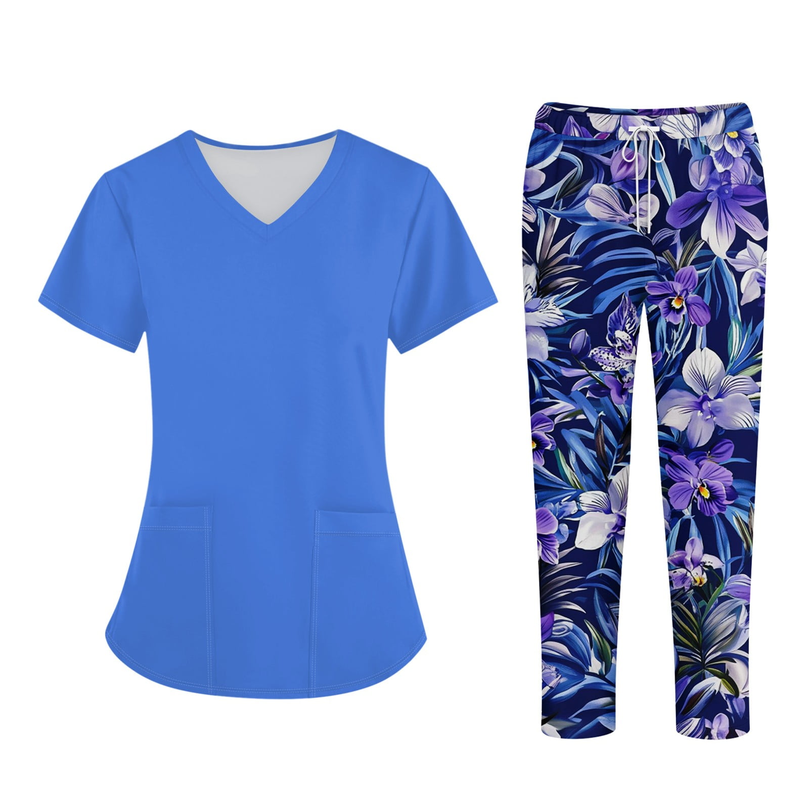 Womens Scrub Set,Women'S Scrub Set Short Sleeve Animal Flower Printed ...