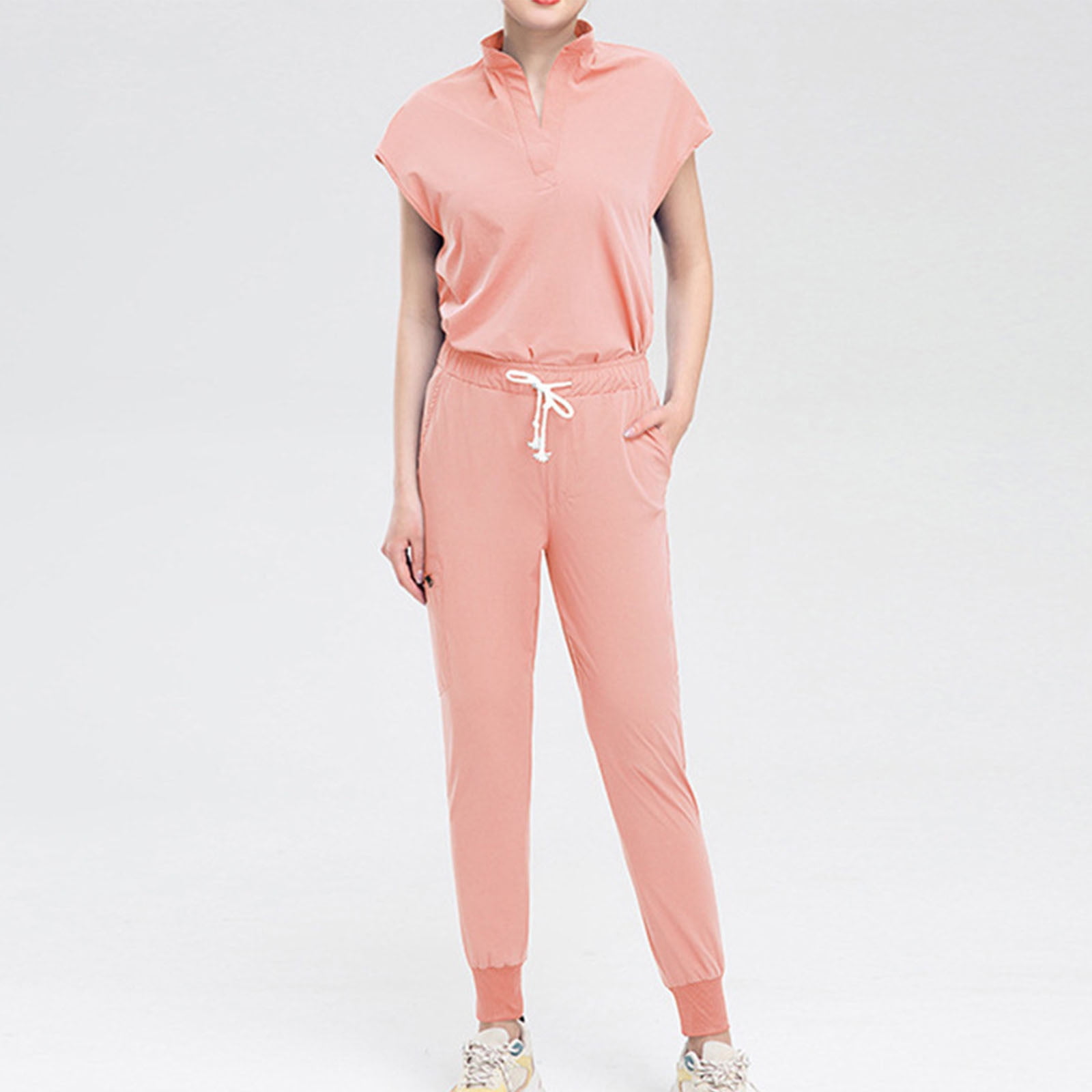 Womens Scrub Sets Casual V Neck Stretch Tops with Cargo Pants Medical ...