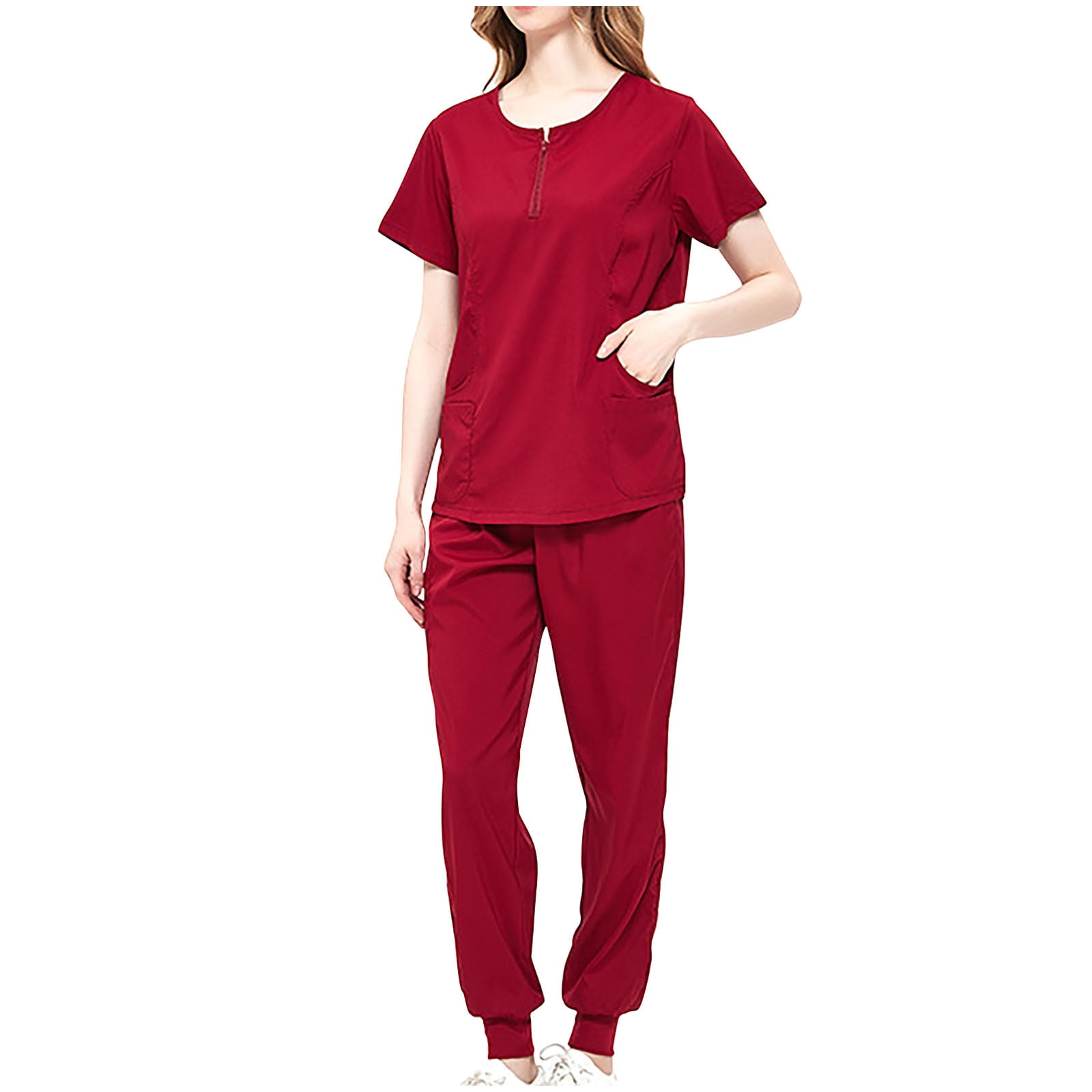 Womens Scrub Sets Casual V Neck Stretch Tops with Cargo Pants Medical ...