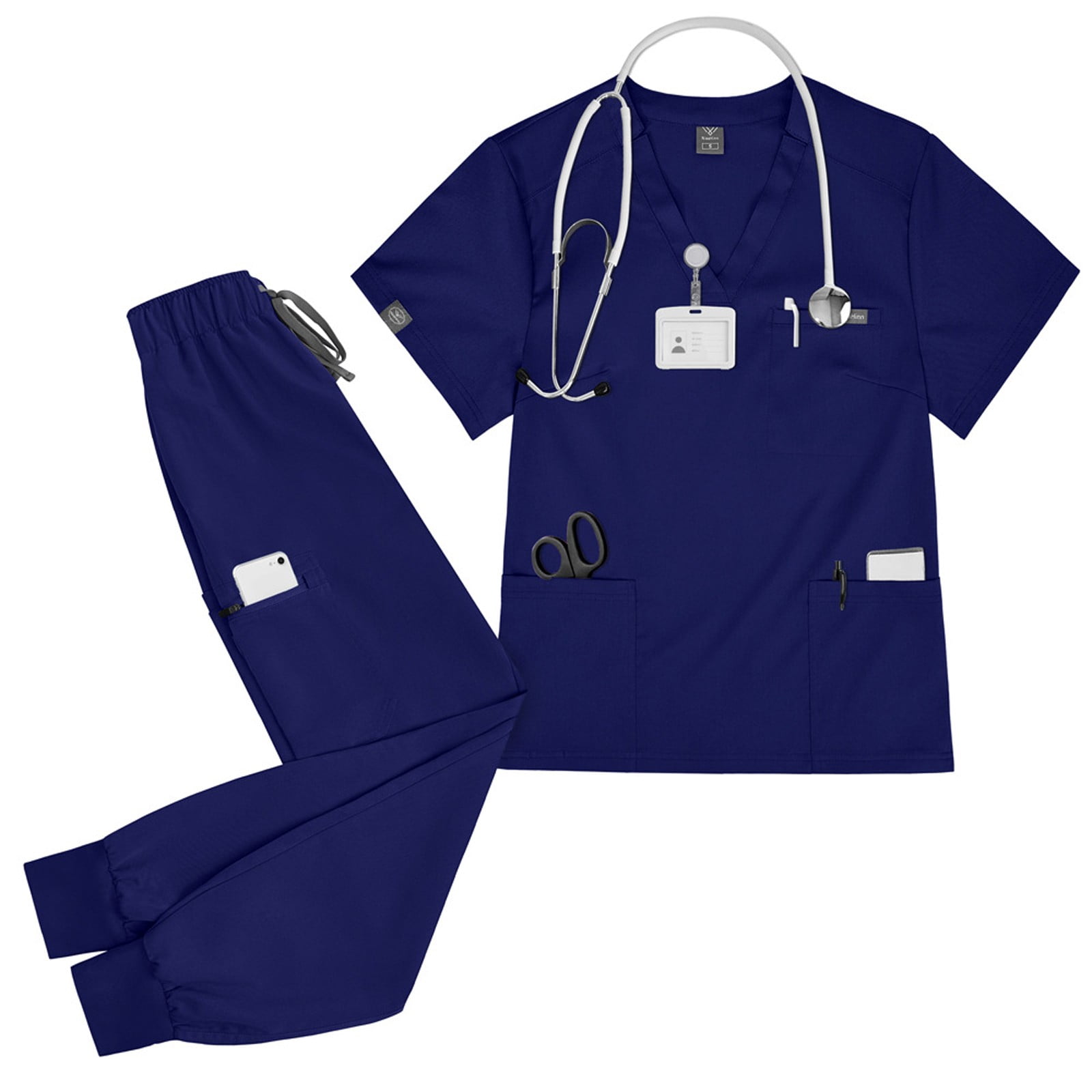 Womens Scrub Sets Nurse Uniforms Summer V-Neck Short Sleeve Scrubs Top ...