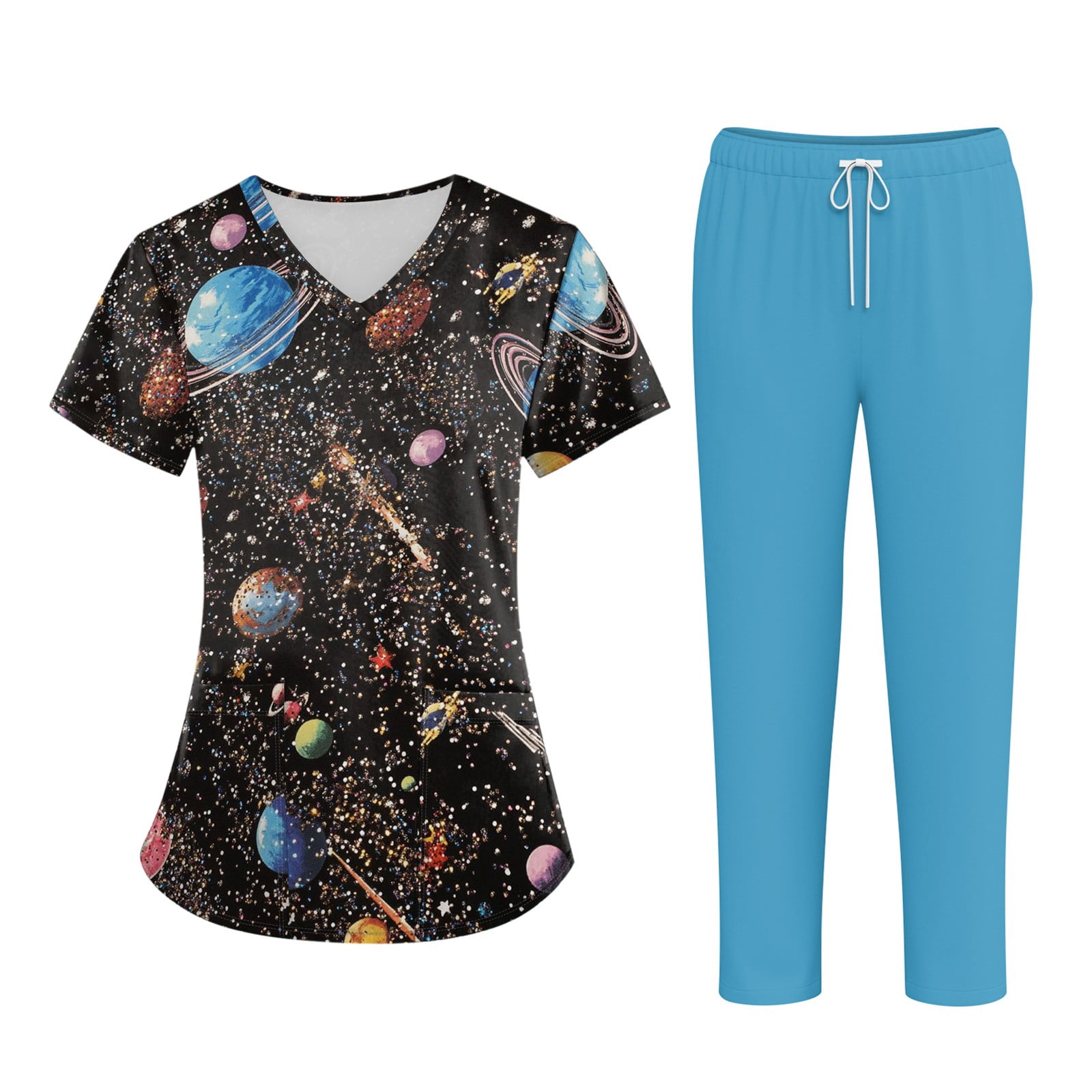 Womens Scrub Sets,Women'S Scrub Set Short Sleeve Animal Flower Printed ...