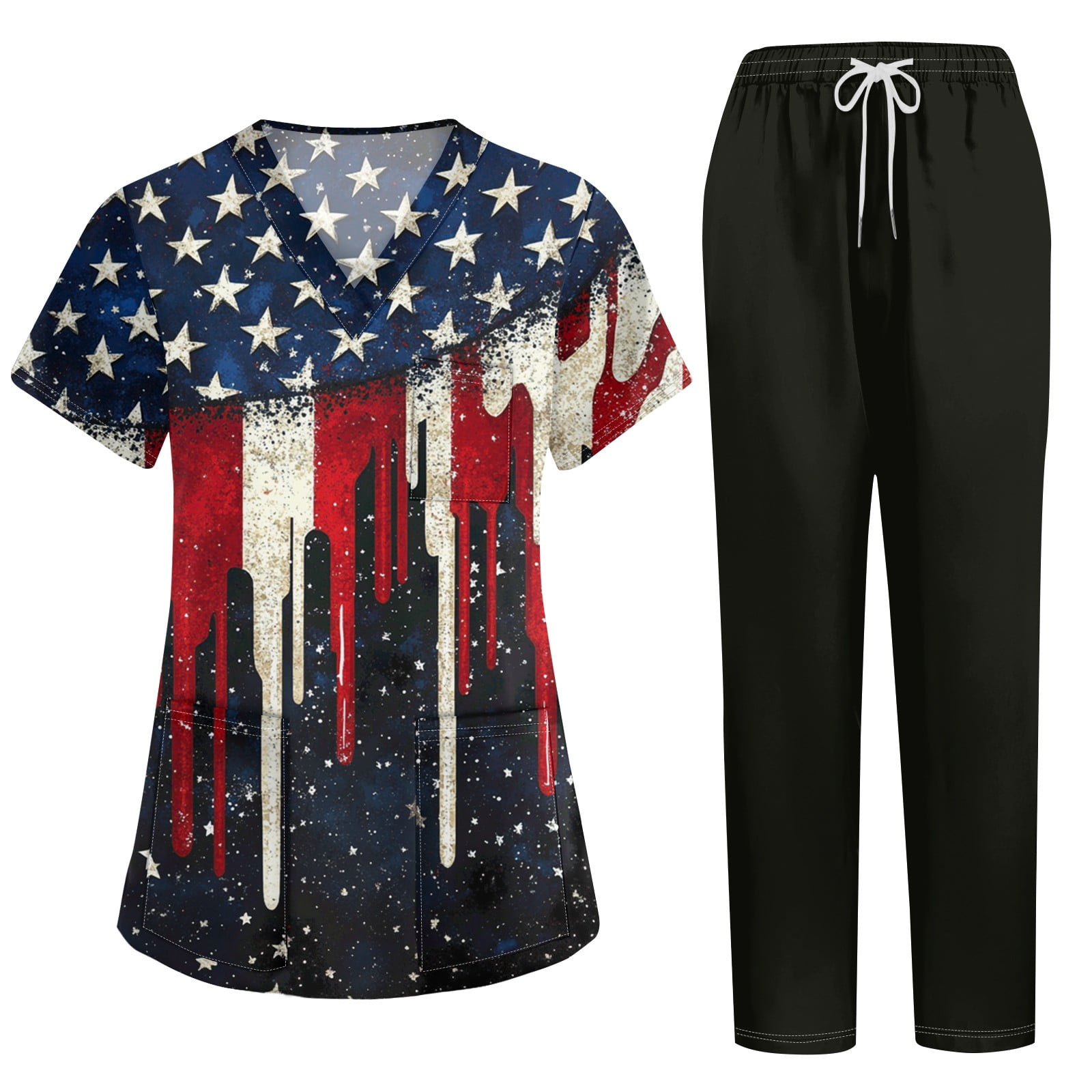 Womens Scrub Sets,Women's Scrubs Set Short Sleeve Independence Day ...
