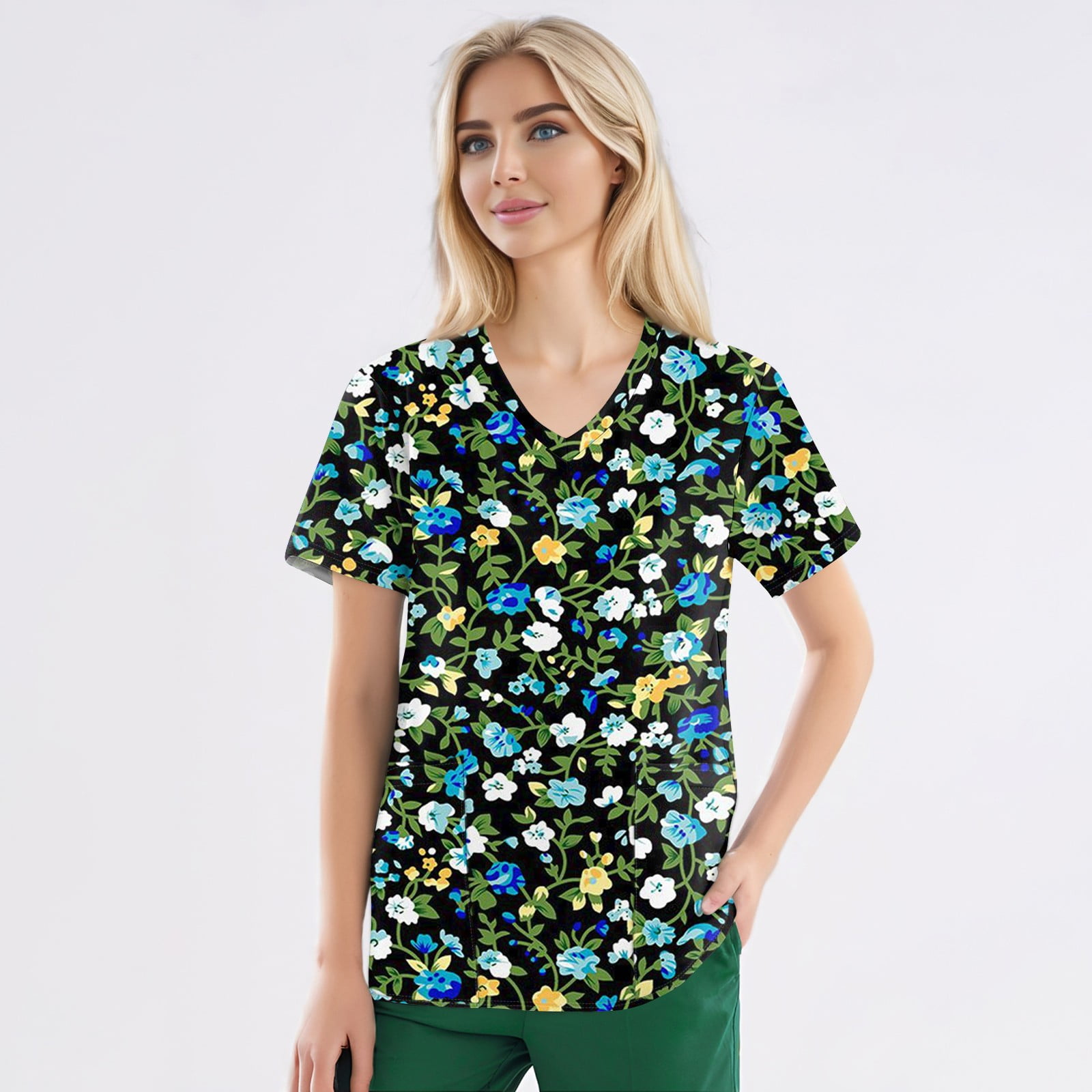 Womens Scrub Tops Nurse Uniform, Plus Size Floral Nurses Nursing Work ...