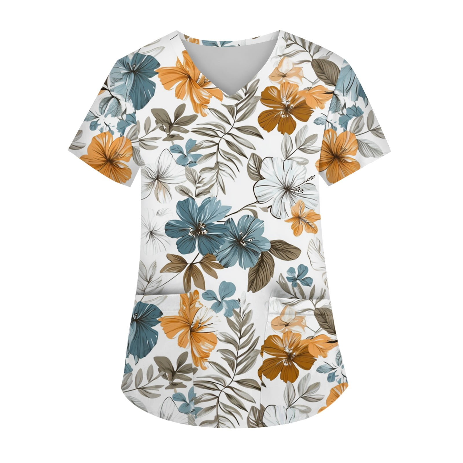Womens Scrubs,Hawaiian Print Scrub Tops - Stretch V-Neck with ...