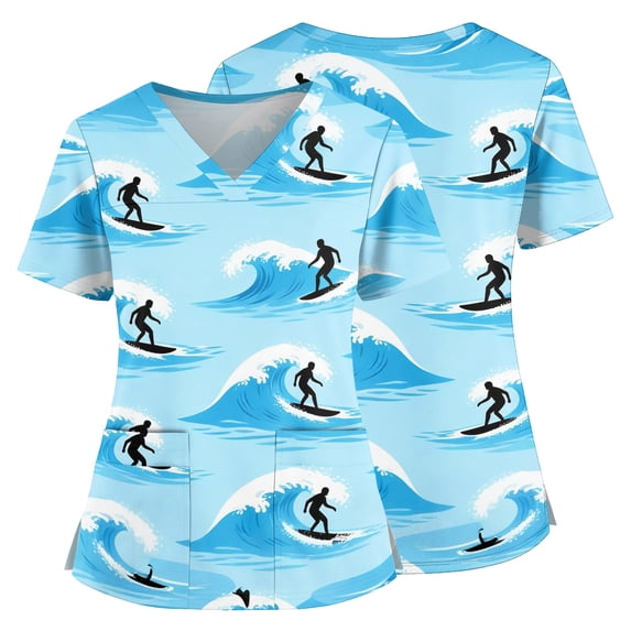 Womens Scrubs Tops Hawaiian Tropic V Neck Plus Size Scrubs Tops Nurse ...