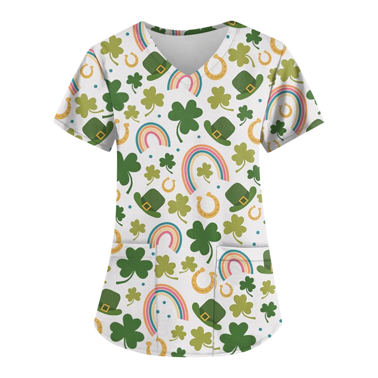 Womens Scrubs Tops St Patricks Day Print Ydkzymd V Neck Character ...