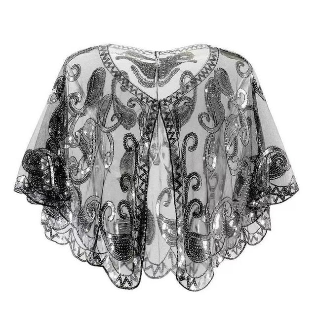 Womens Sequin Beaded Cape Bolero Art Deco Evening Cape Vintage Shawl ...