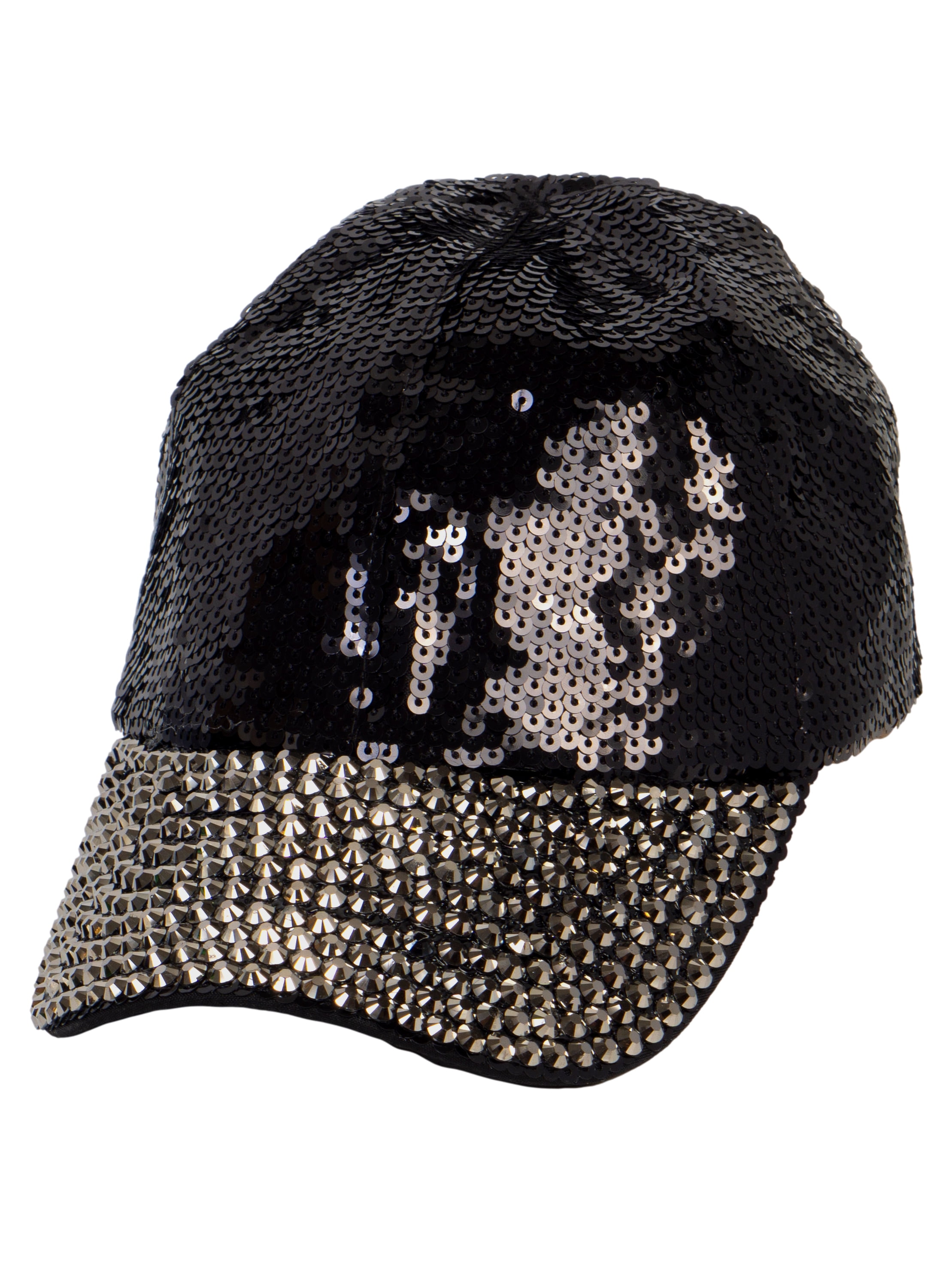 Womens Sequin Fashion Baseball Cap w/ Full Stoned Bill - Black/Metal ...