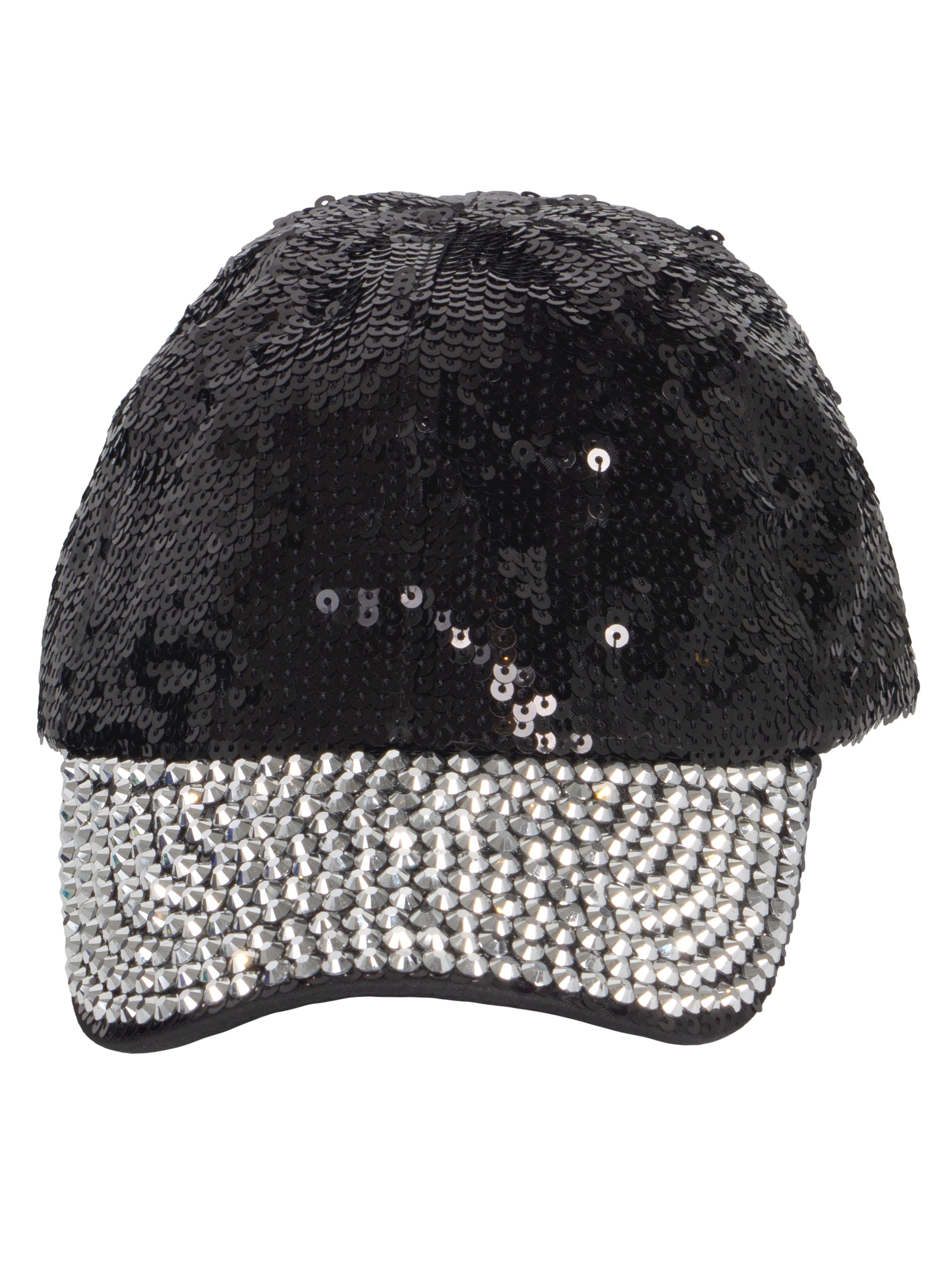 Womens Sequin Fashion Baseball Cap w/ Full Stoned Bill - Black ...