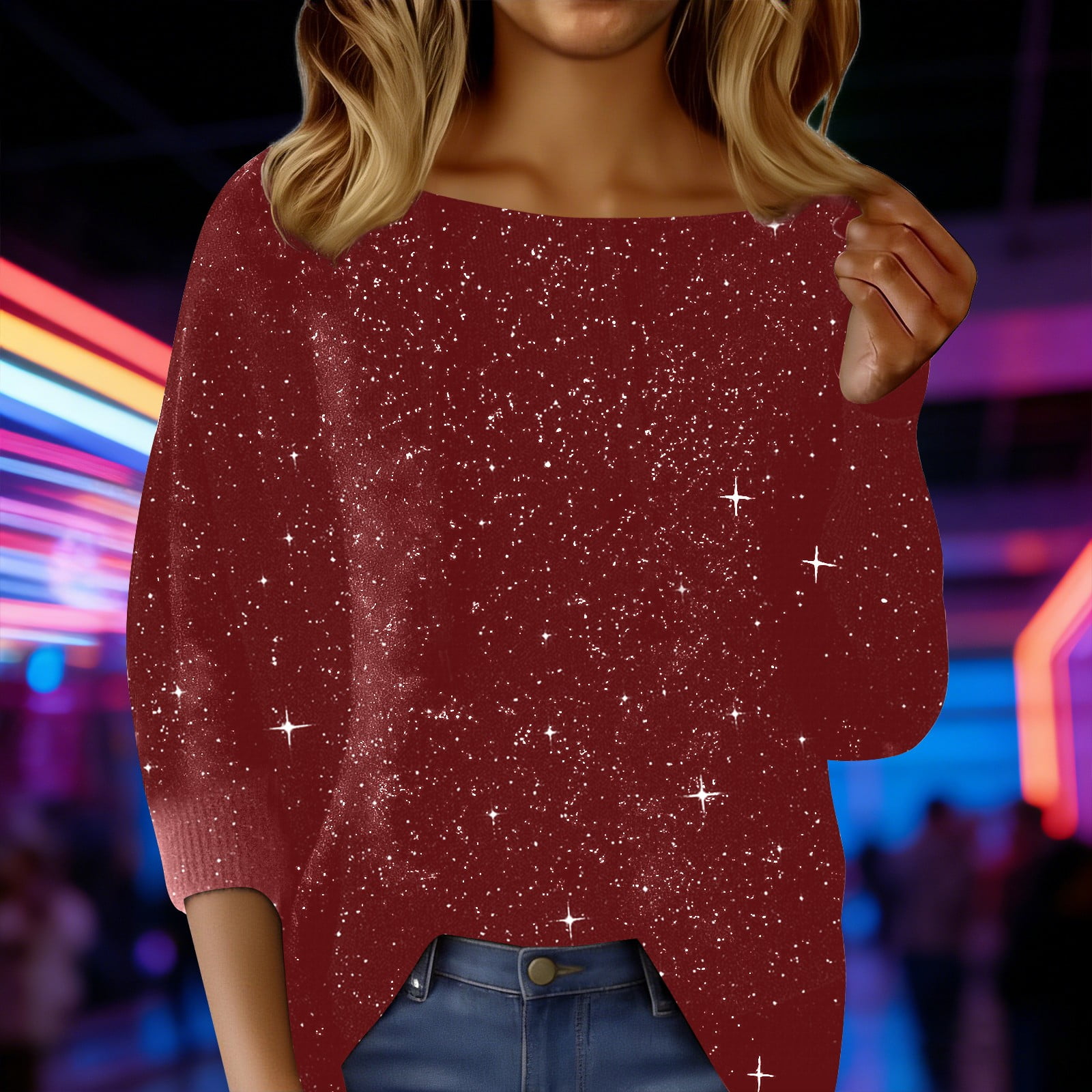 Womens Sequin Tops Long Sleeve Sparkle Shirts Shimmer Glitter Party ...