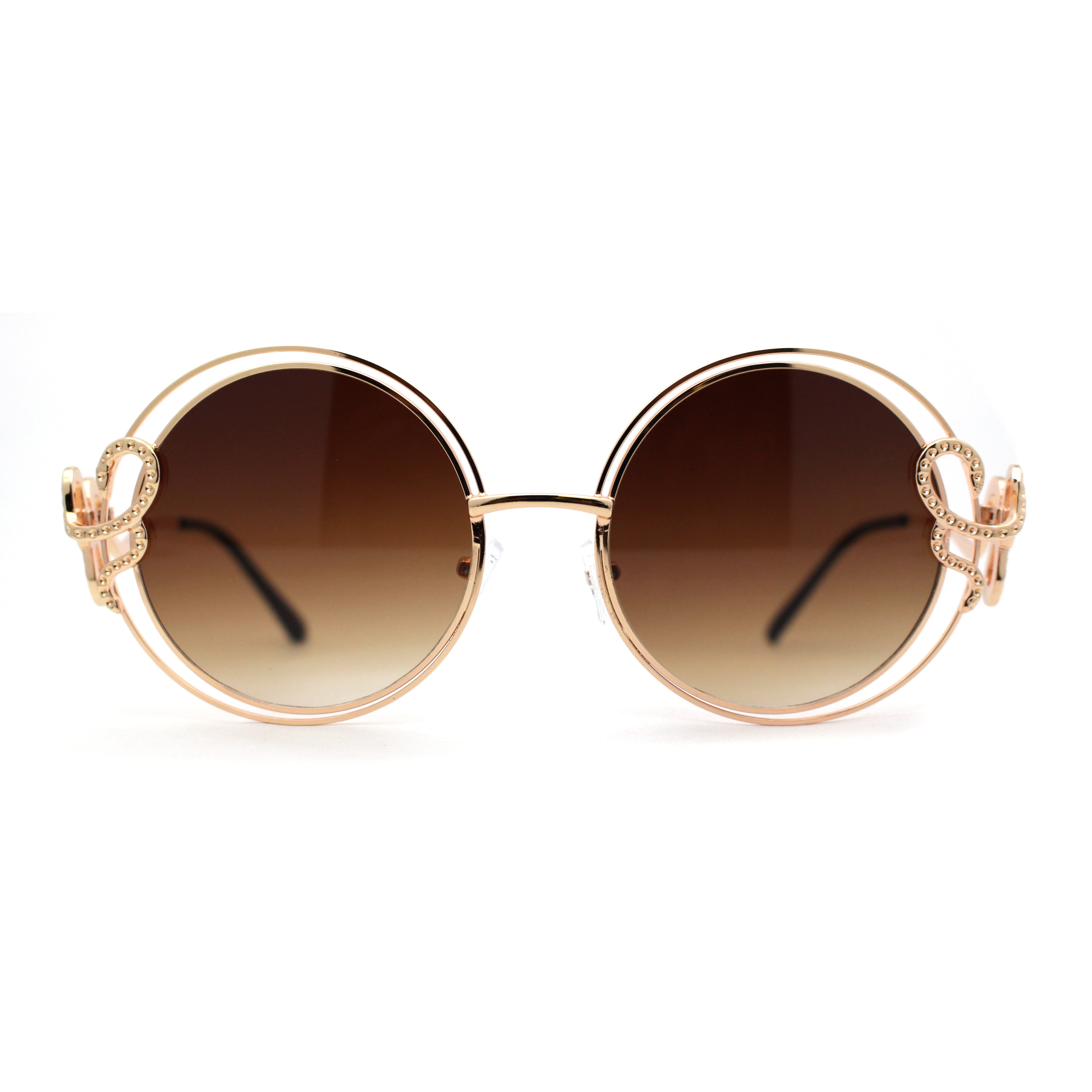 Womens Serpent Snake Jewel Arm Round Circle Metal Rim Sunglasses Gold ...
