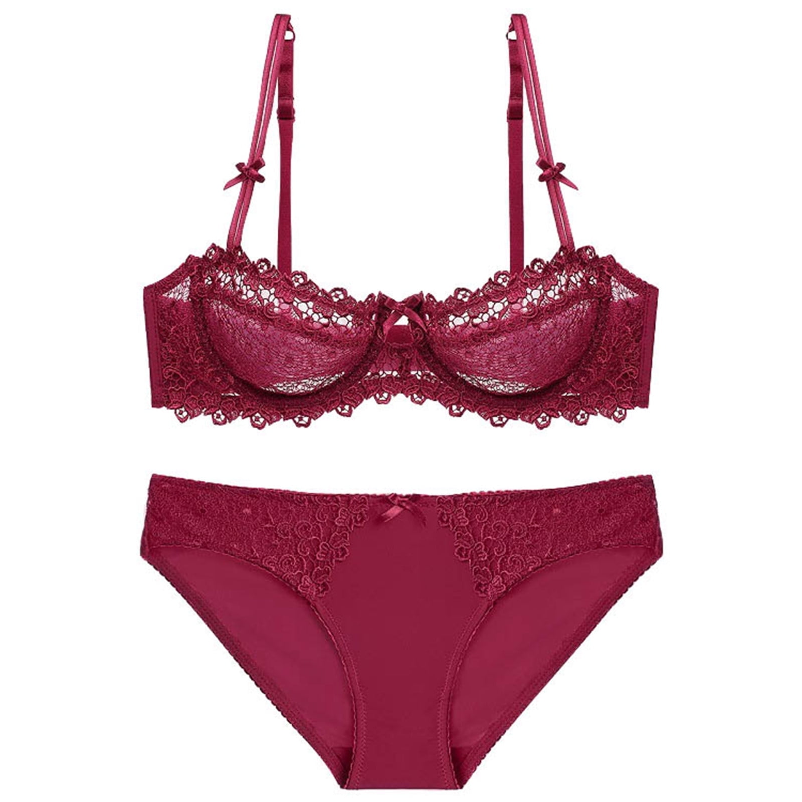 Womens Sexy Red Lace Bra Set Summer Thin Underwear Set Push up Bras for ...
