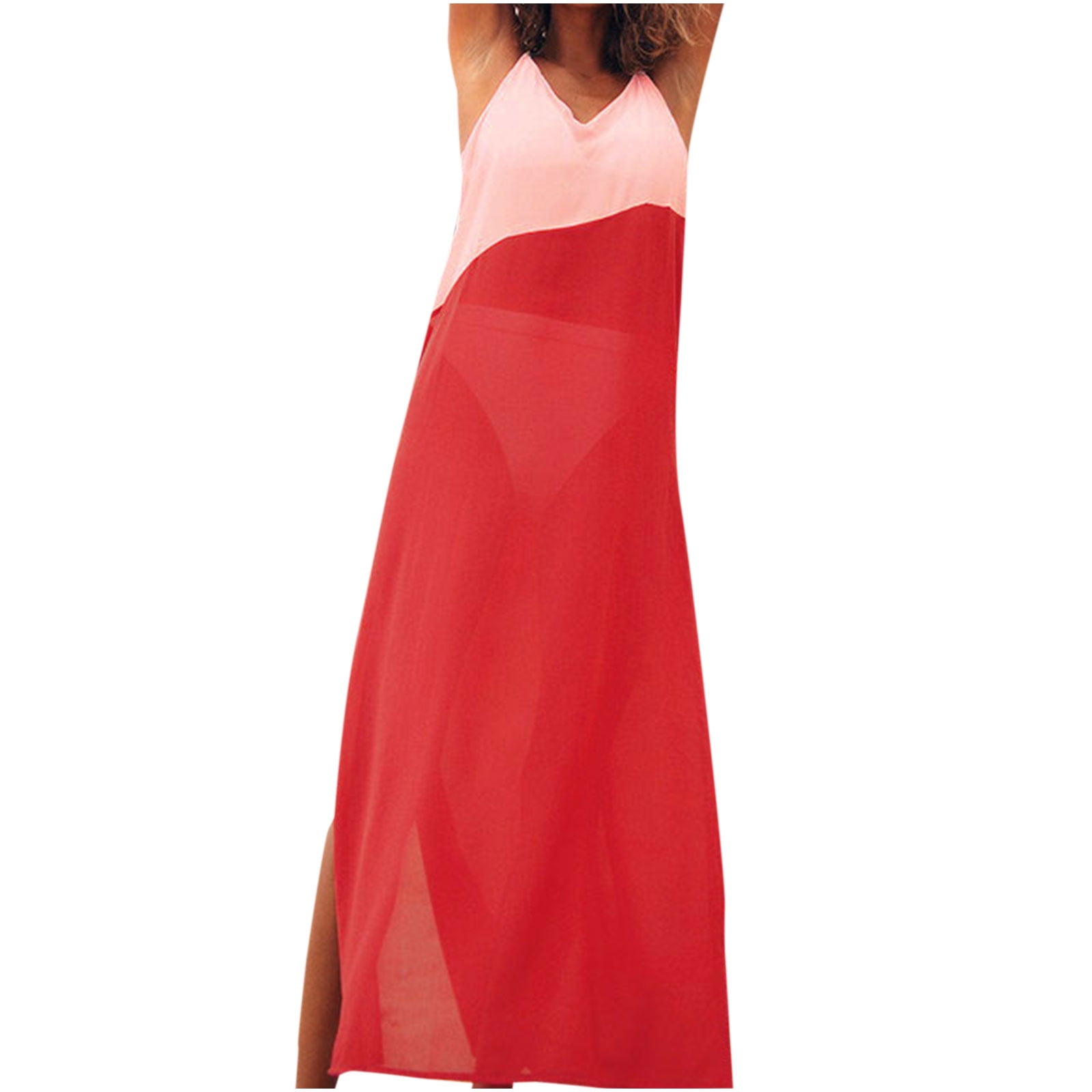 Womens Sexy Sheer Mesh Long Maxi Dress Sleeveless V-Neck Beach Dress ...