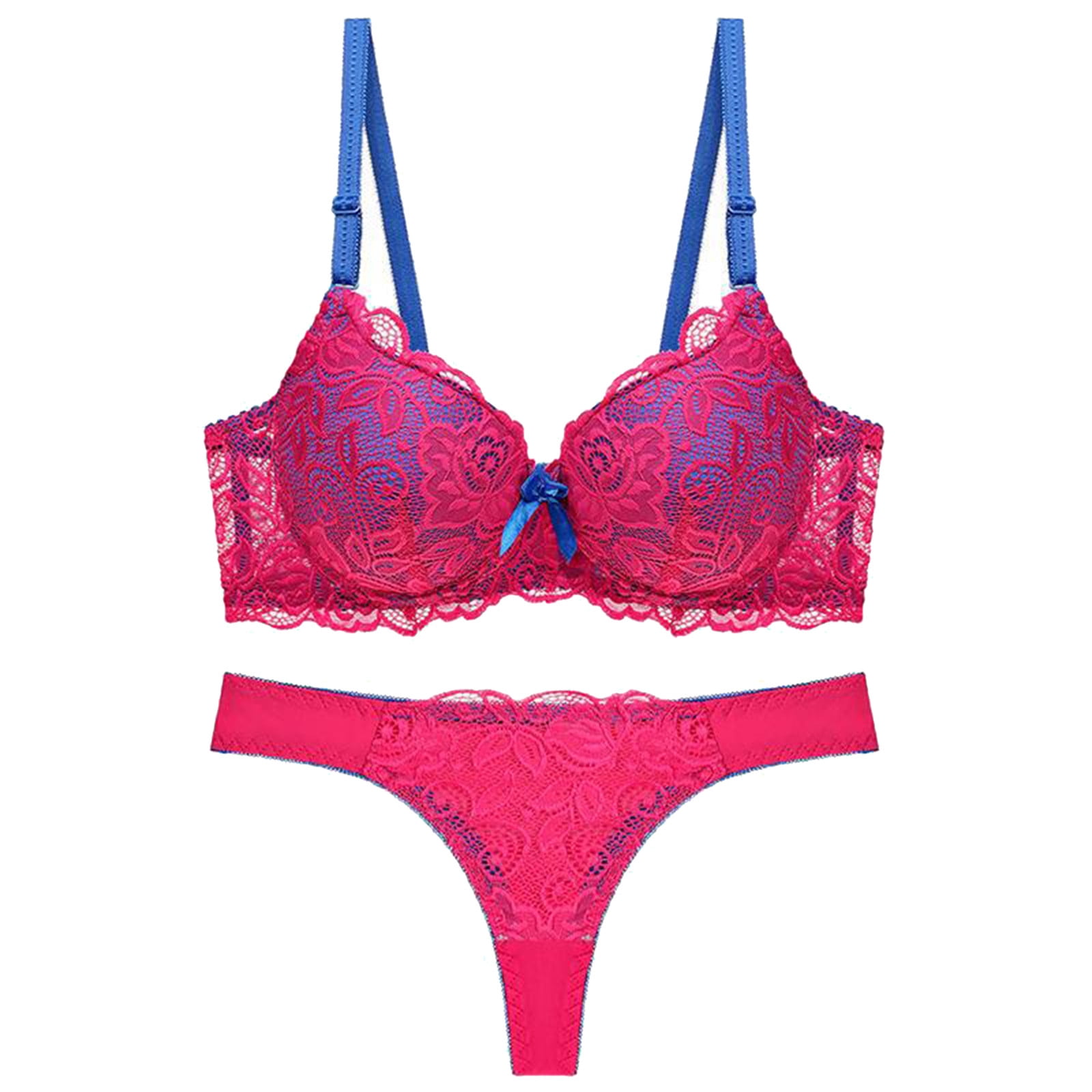 Womens Sexy Thin Cup Lace Colorblock Bra Set Shaped Push Up Underwear ...