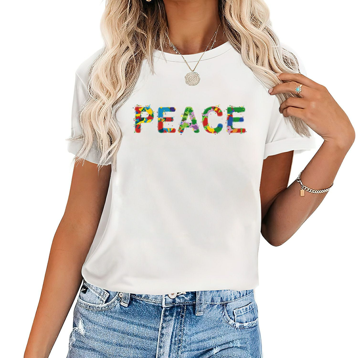 Womens Shalom Peace Salaam Middle East English Hebrew Arabic Casual ...