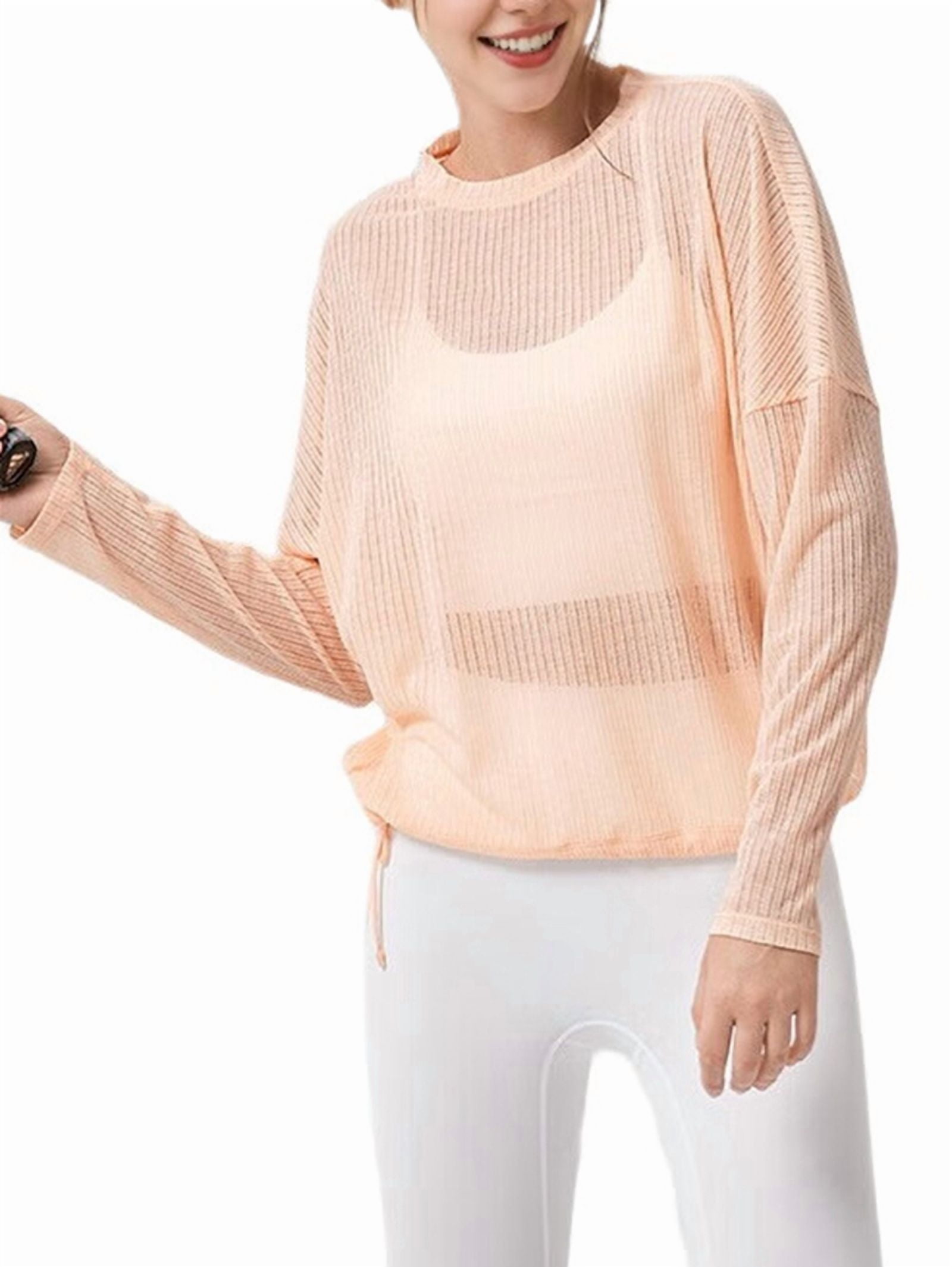 Womens Sheer Long Sleeve Mesh Top Crewneck Long Sleeve Loose See ...