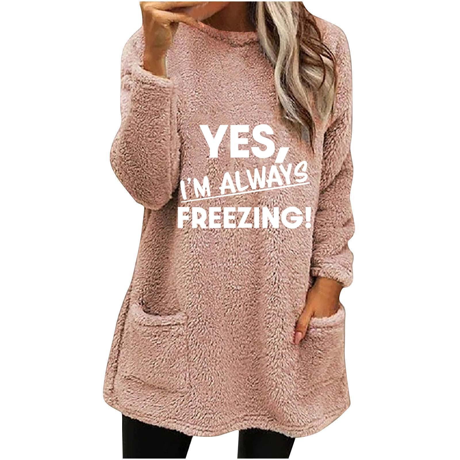 Womens Sherpa Fleece Tunic Tops Crew Neck Cozy Thermal Pullover Sweater ...