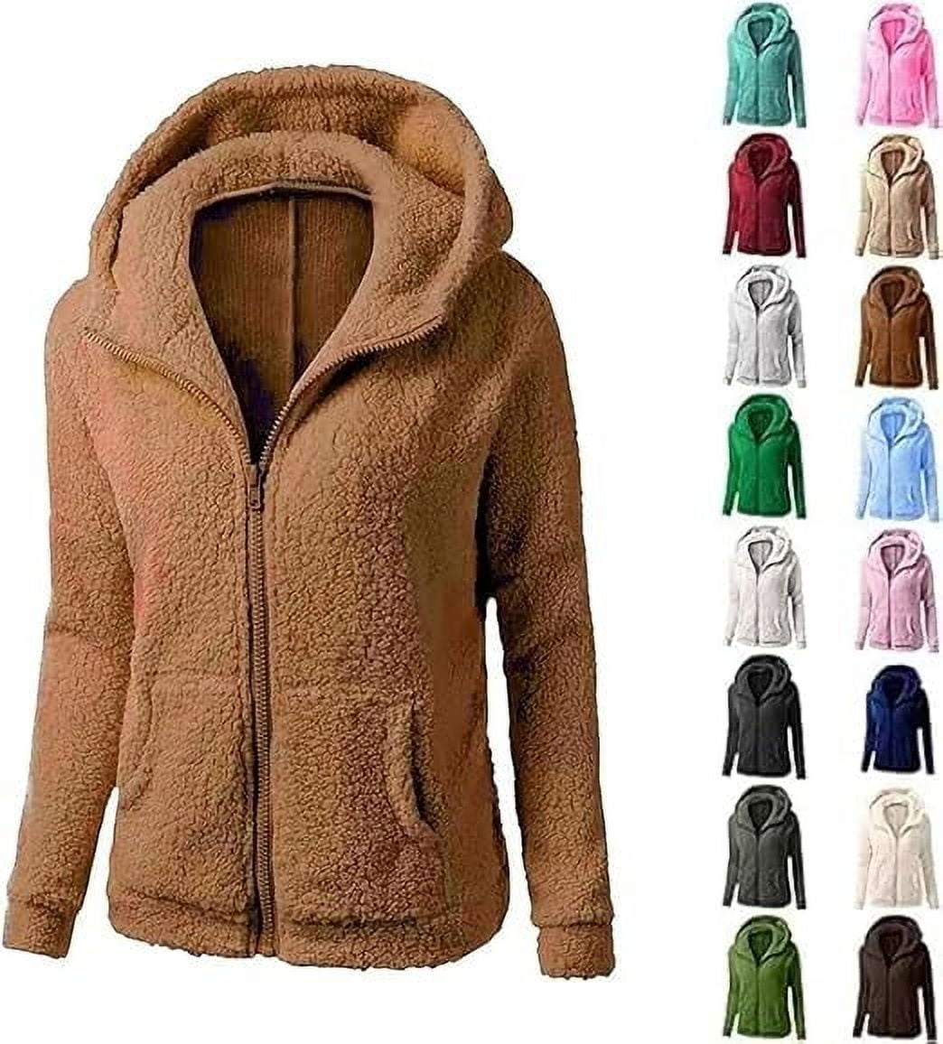 Womens Sherpa Jacket Fuzzy Fleece Warm Zip Up Hoodies Comfy Teddy Coat Winter Oversized ...