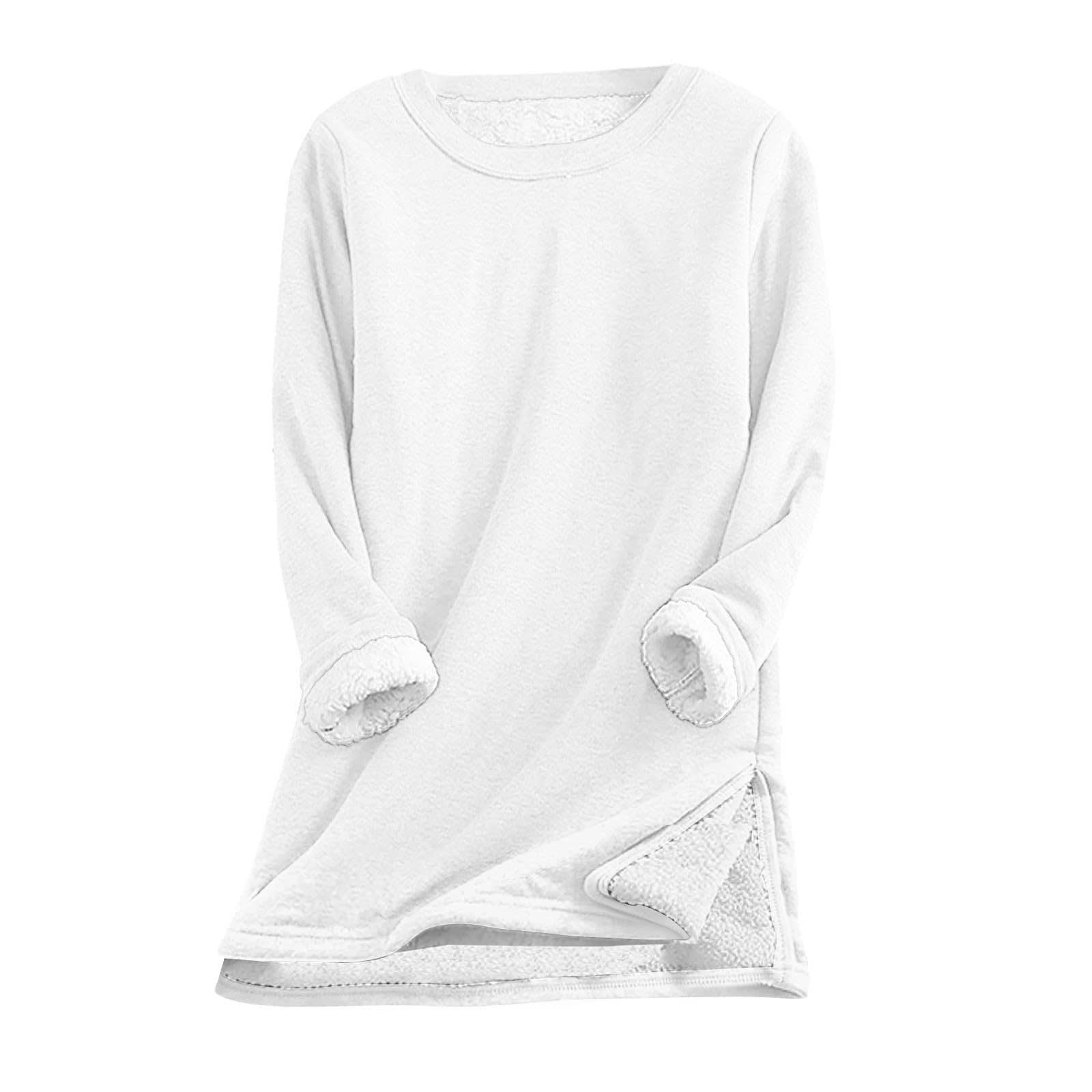 Womens Sherpa Lined Tunic Tops Plain Pullover Sweaters Side Split ...