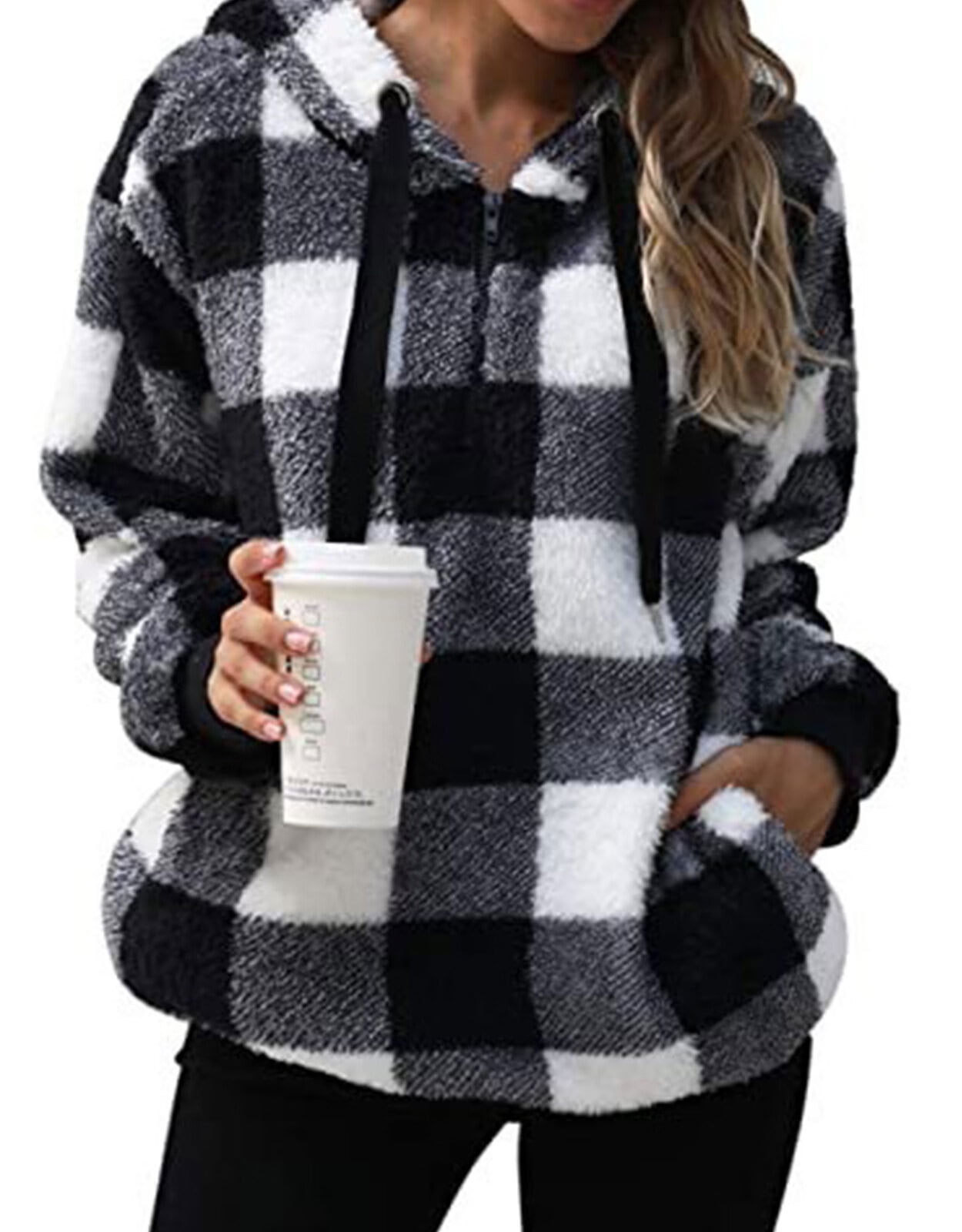 Shermie Women's Long Zip Hoodie with Quarter Zipper, Oversized Fuzzy ...