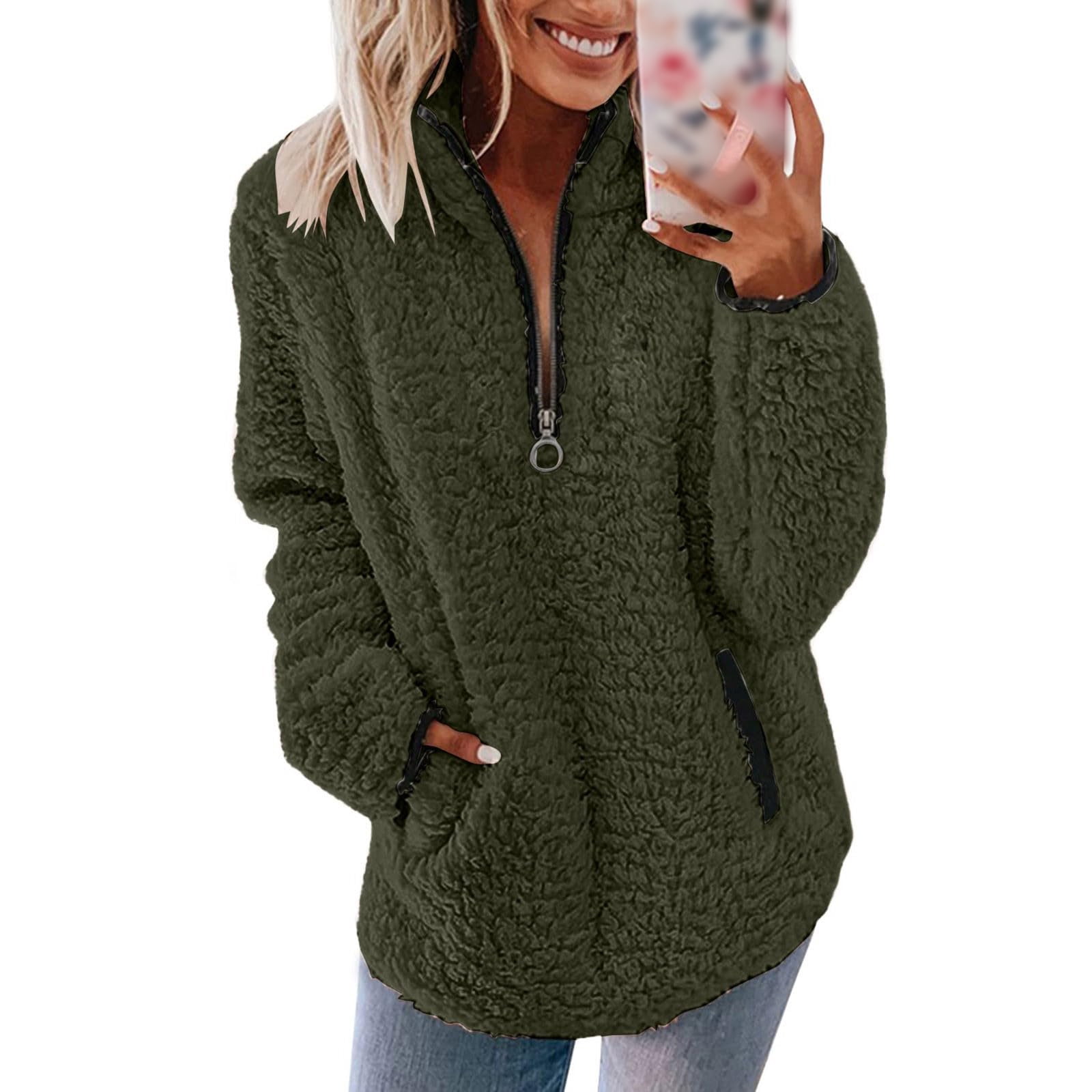 Womens Sherpa Pullover Half Zip Oversized Fuzzy Fleece Sweatshirts ...